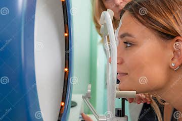 Ophthalmology: Visual Field Testing with Computer Perimeter Stock Photo ...