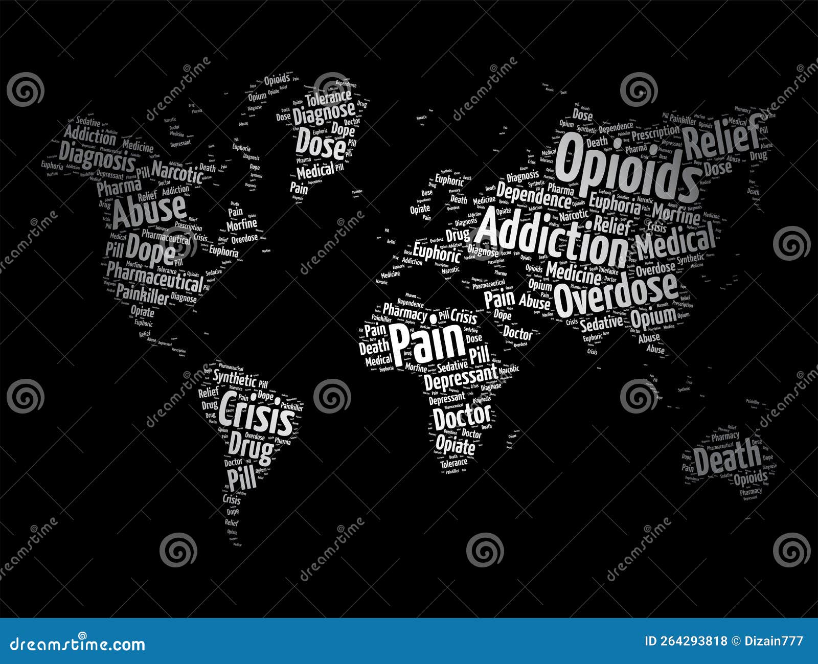 Opioids Word Cloud In Shape Of World Map, Concept Background Royalty ...
