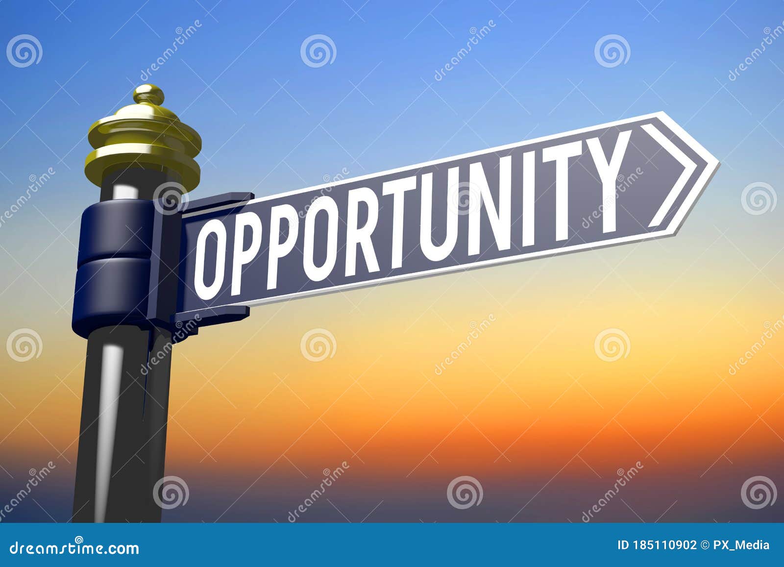 Opportunity - Signpost with One Arrow, Sunset Sky Stock Illustration ...