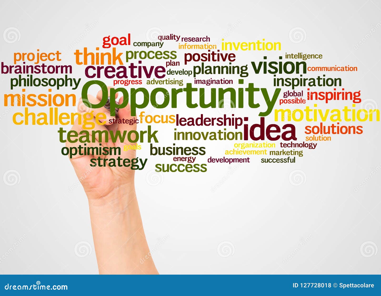 Opportunity Word Cloud and Hand with Marker Concept Stock Illustration ...