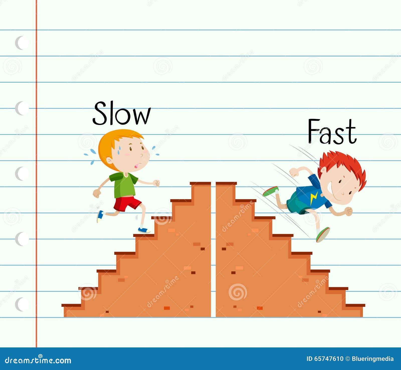 Opposite Adjective Slow and Fast Stock Vector - Illustration of student ...