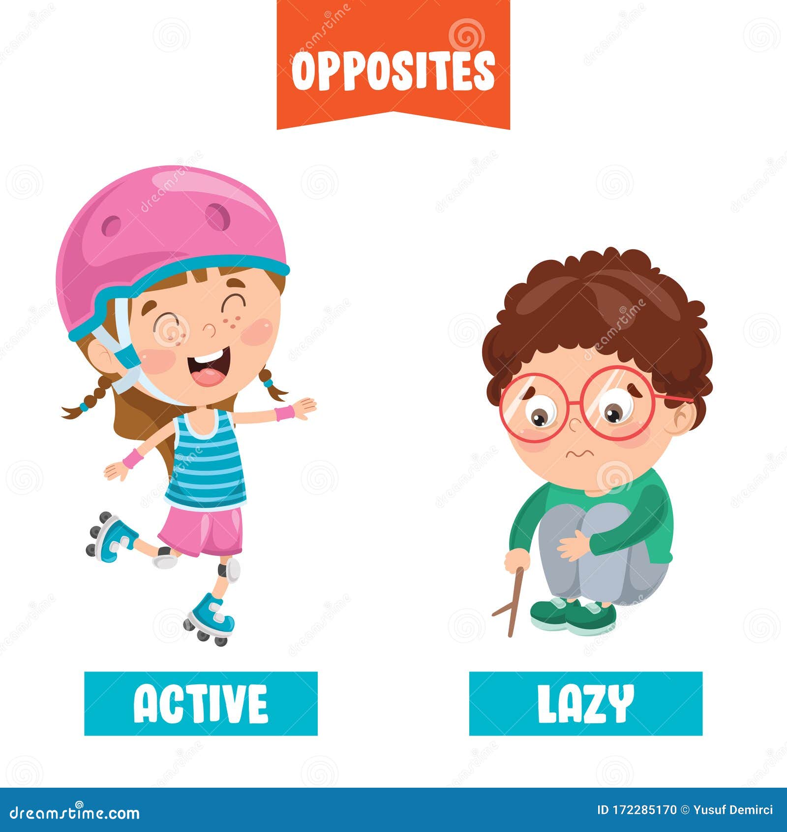 Opposite Adjectives with Cartoon Drawings Stock Vector - Illustration ...