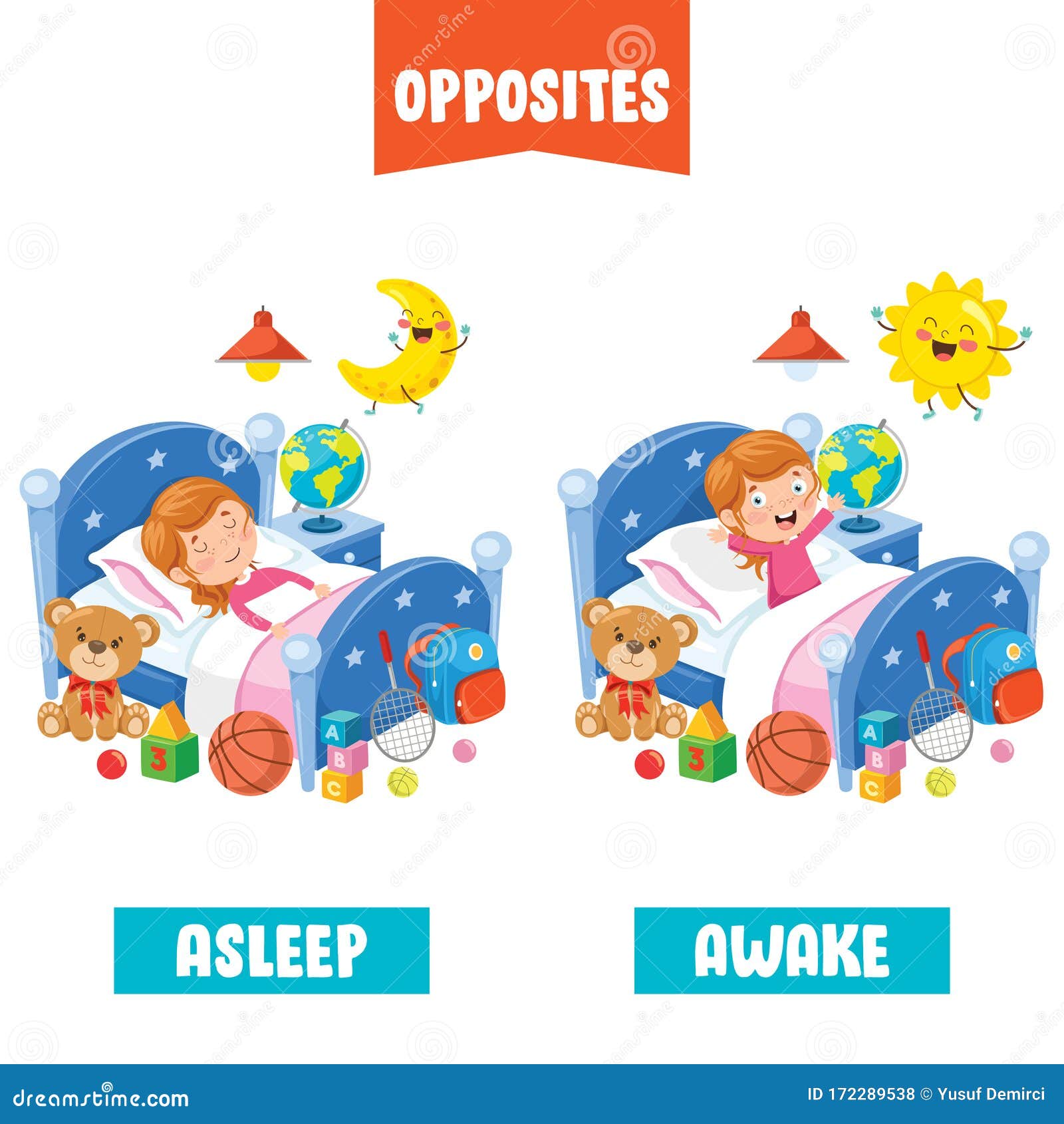 Opposite Adjectives With Cartoon Drawings Vector Illustration ...