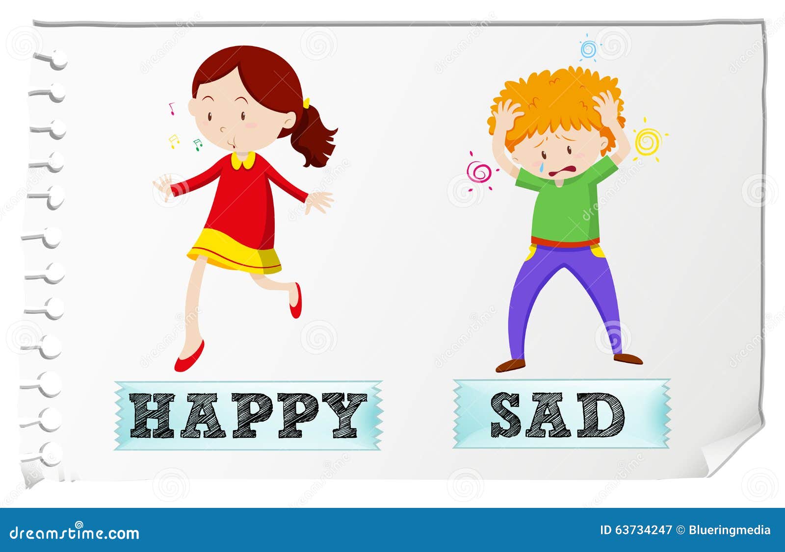 Opposite Adjectives Happy and Sad Stock Vector - Illustration of ...