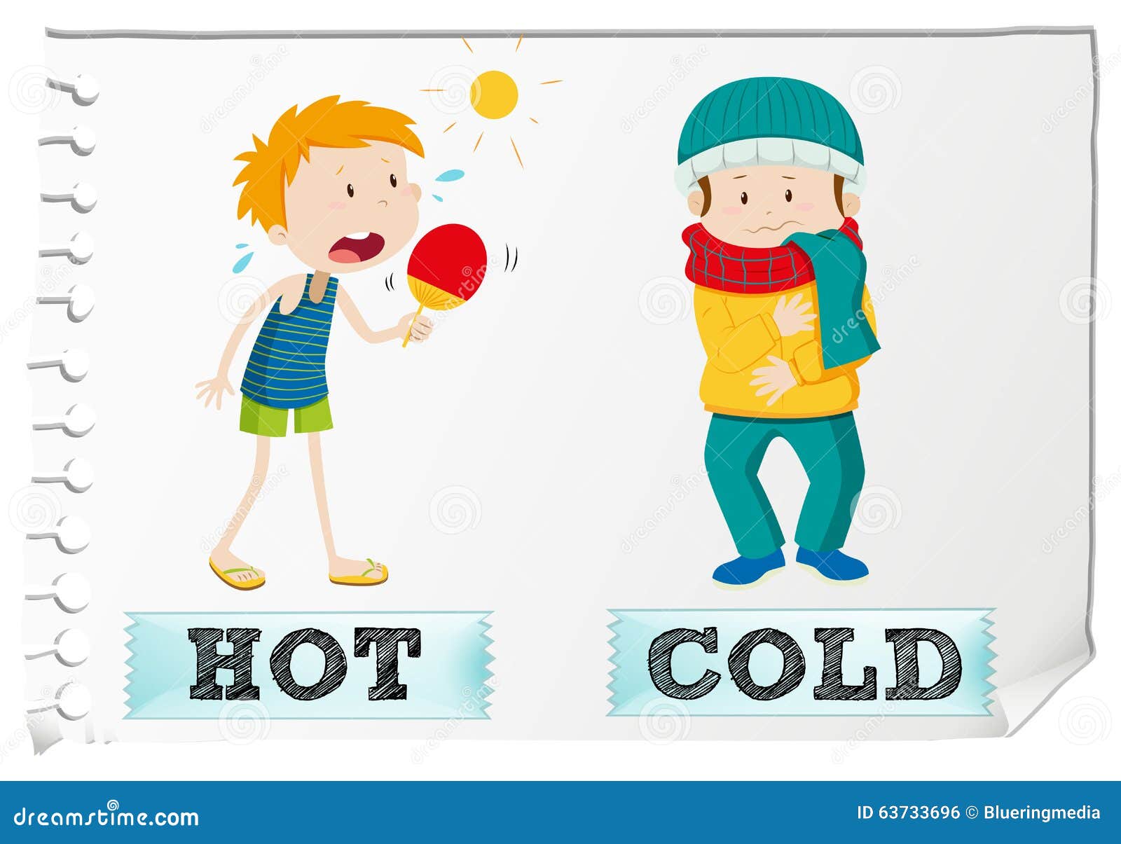 Opposite Adjectives Hot and Cold Stock Vector - Illustration of pupil ...