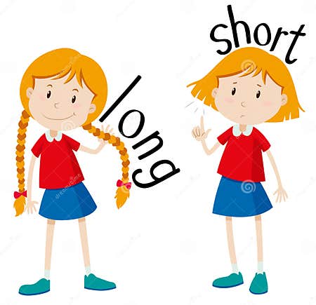 Opposite Adjectives Long and Short Stock Vector - Illustration of hair ...