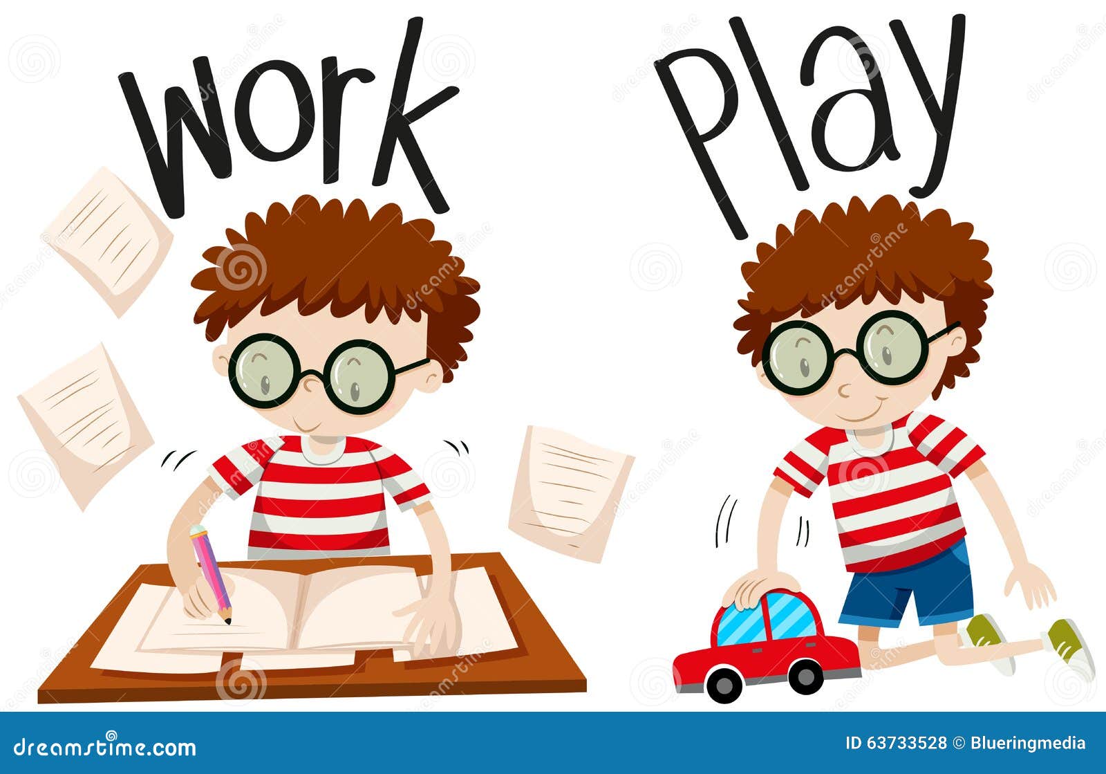 Opposite Adjectives Work and Play Stock Vector - Illustration of ...
