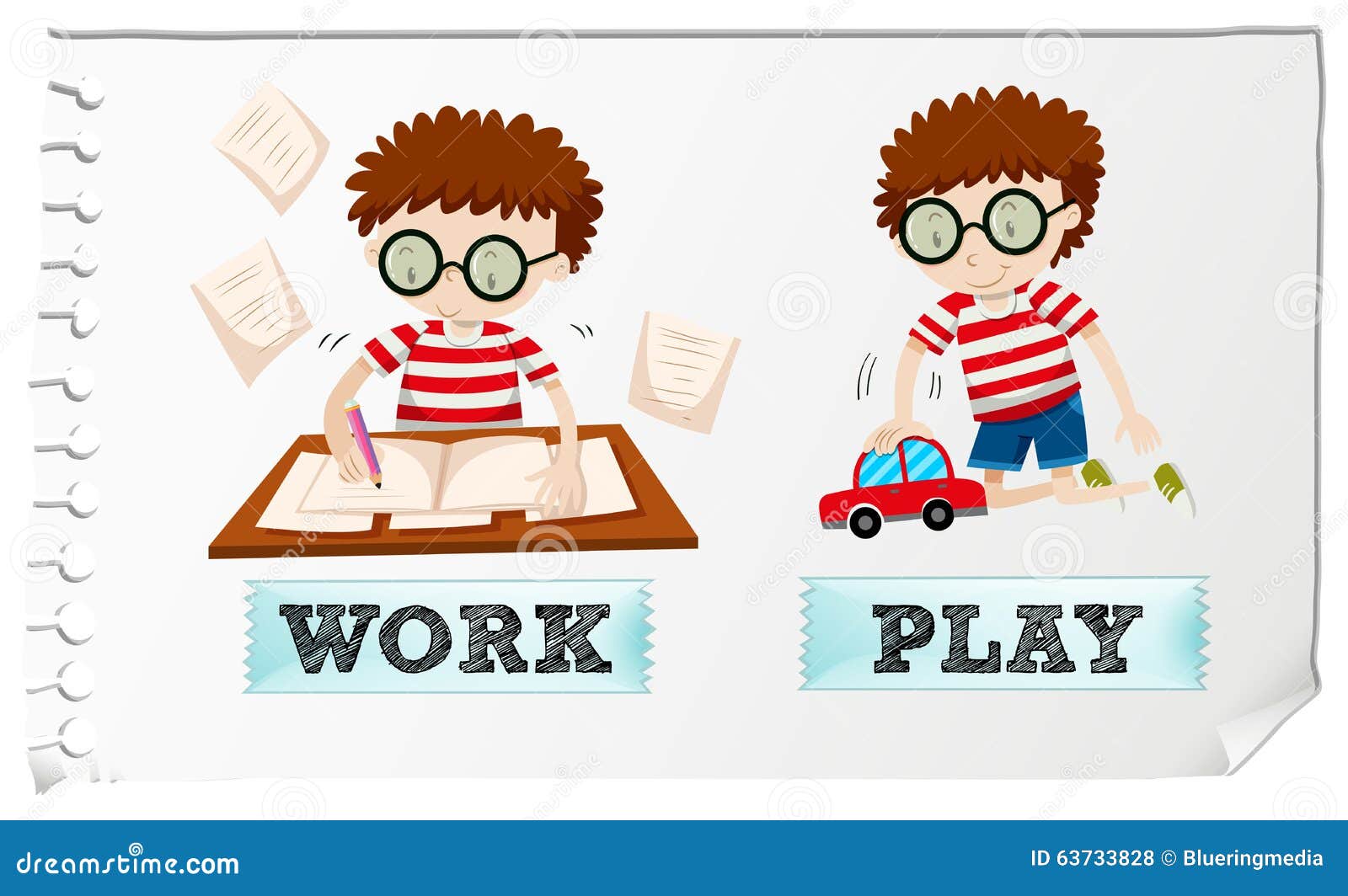 Opposite Adjectives Work and Play Stock Vector - Illustration of young ...
