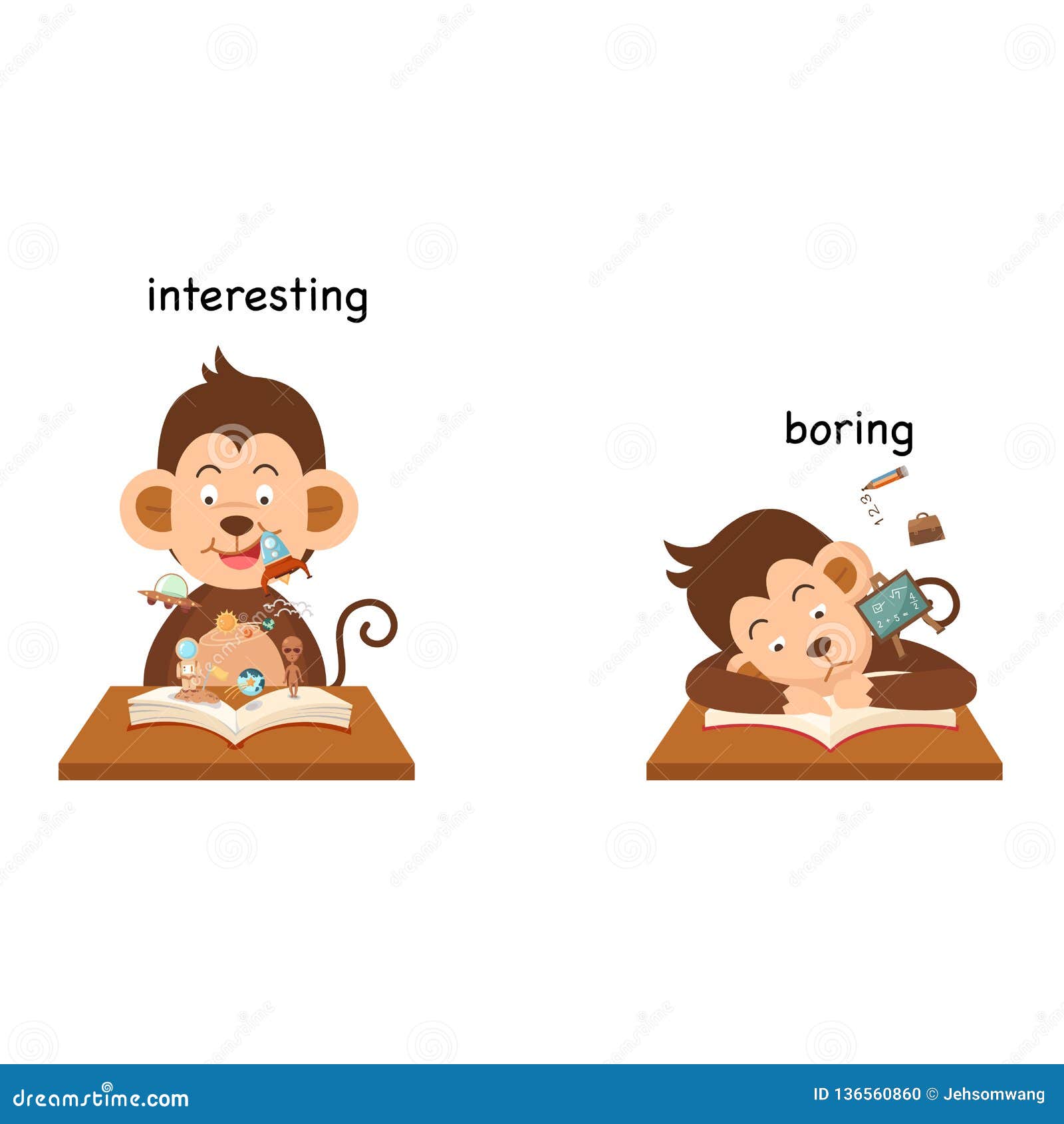 Boring Child Sitting At Desk Yawning While Listening Lecture On Lesson ...