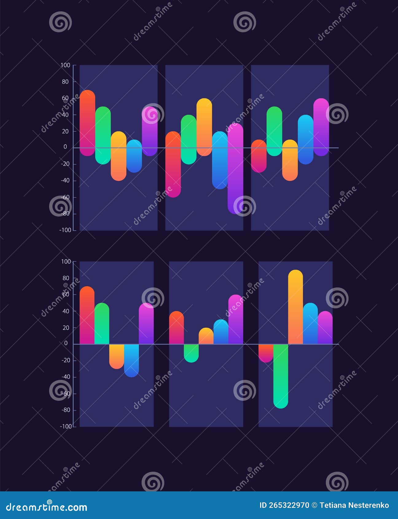 Opposite Directions Gradient Infographic Chart Template Set for Dark ...