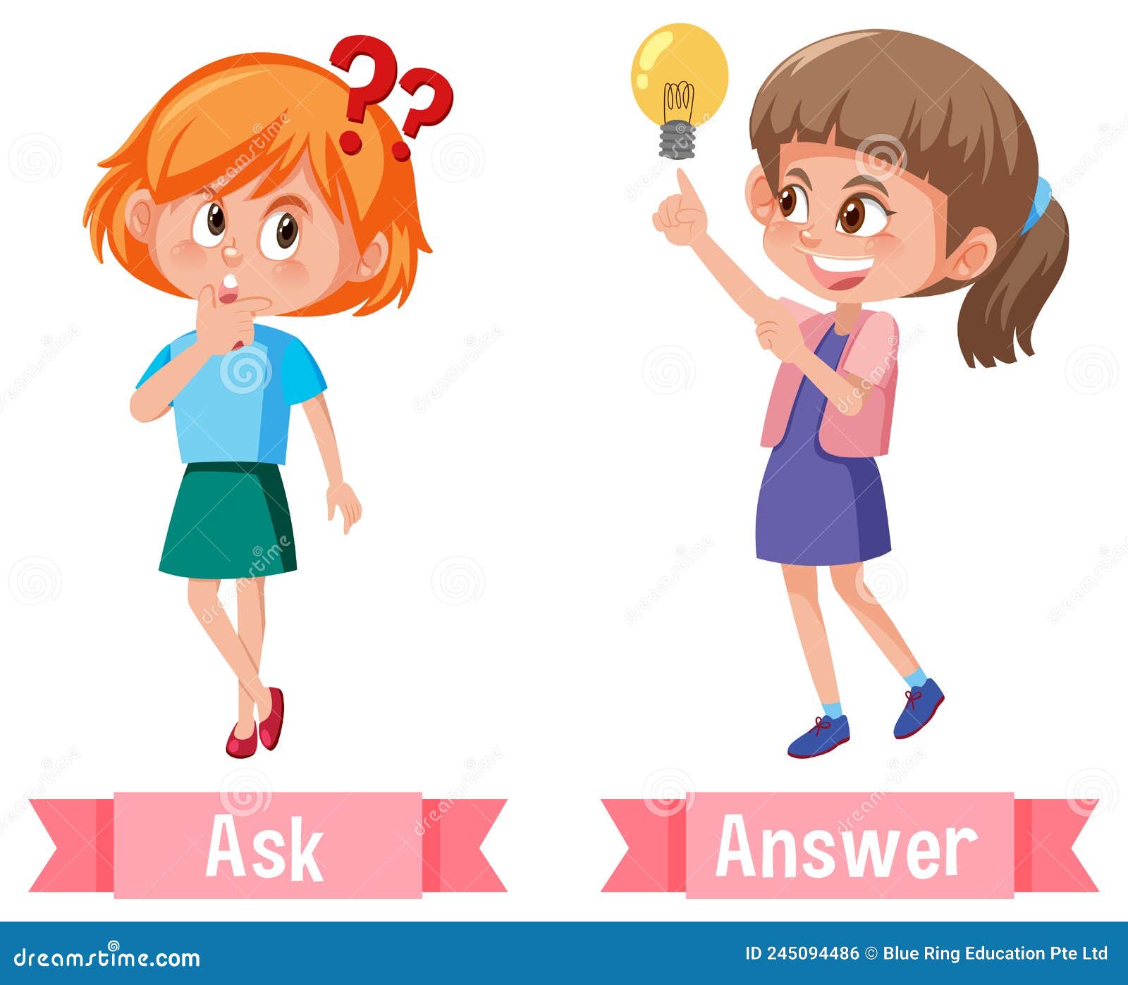 Opposite English Words Ask and Answer Stock Vector - Illustration of ...