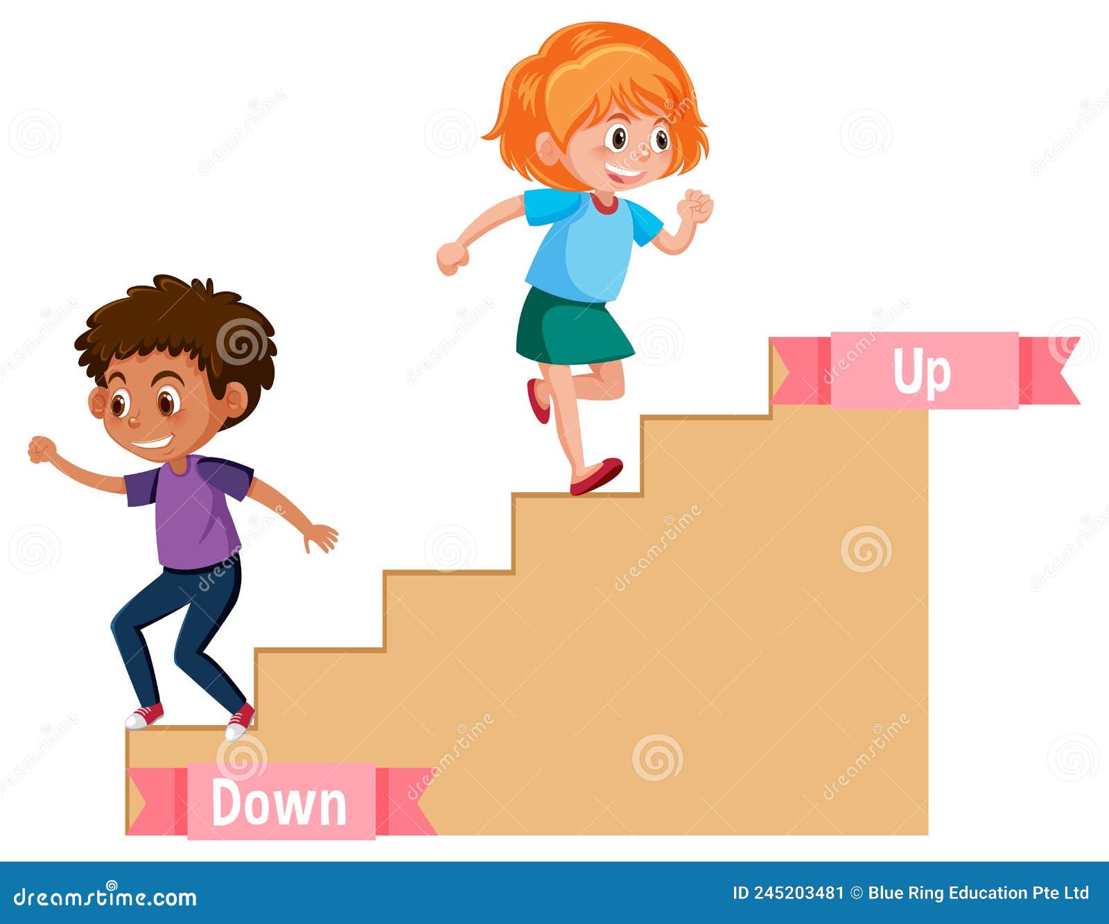 Words Up And Down Flashcard With Cartoon Characters. Opposite ...