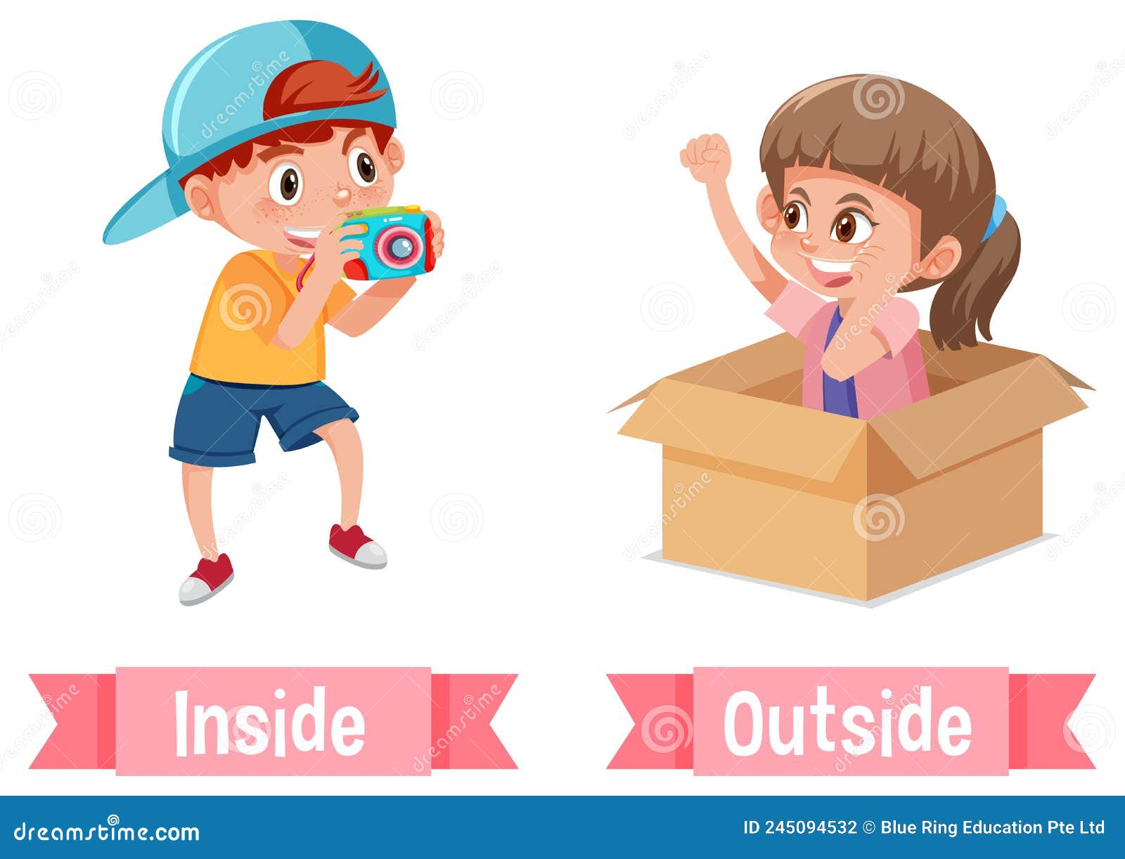 Words Inside And Outside Flashcard With Cartoon Animal Characters ...
