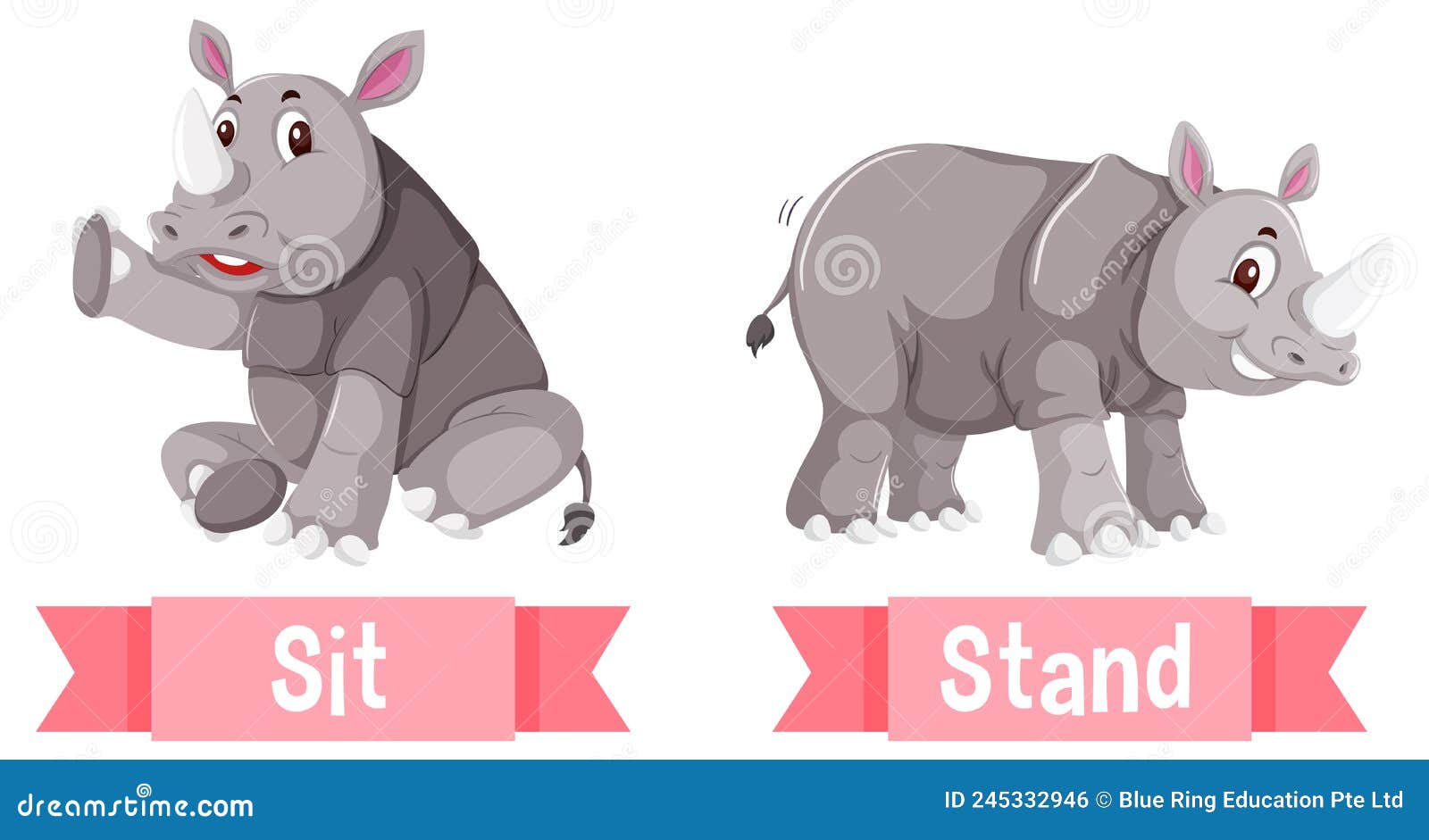 Opposite Sit And Stand, Words Antonym For Children With Cartoon ...