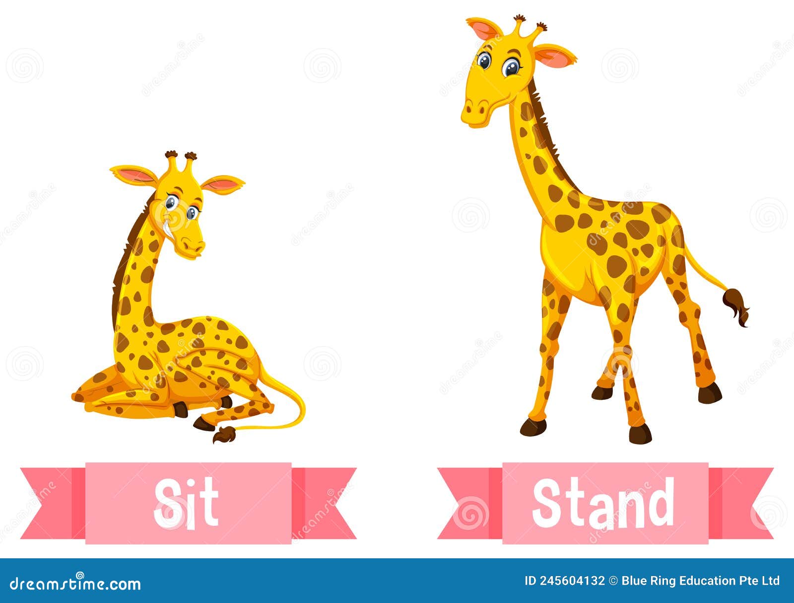 Opposite Sit And Stand, Words Antonym For Children With Cartoon ...