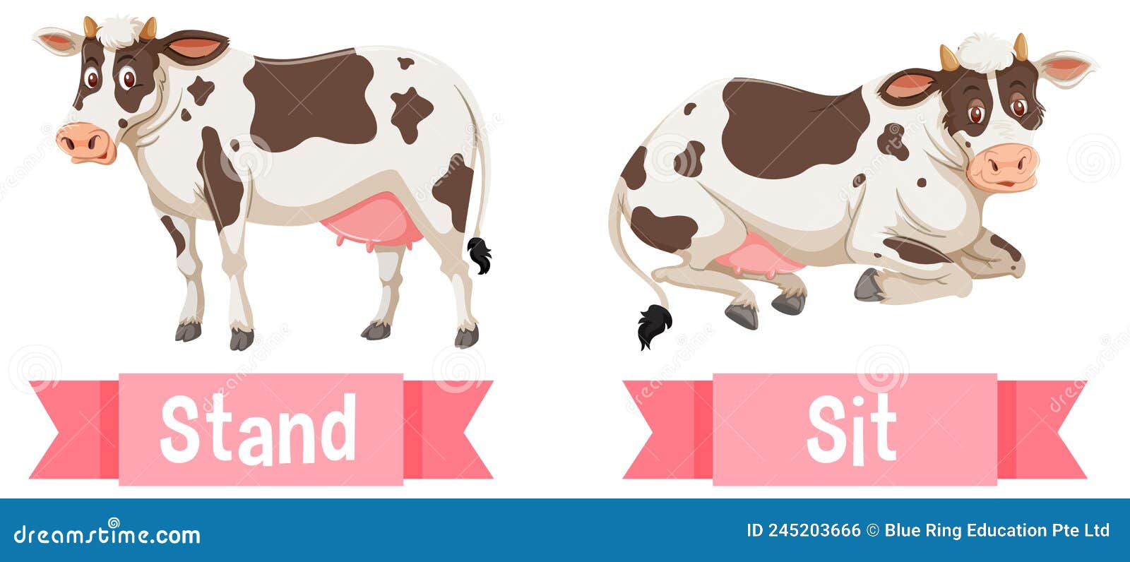 Opposite English Words Stand and Sit Stock Vector - Illustration of ...