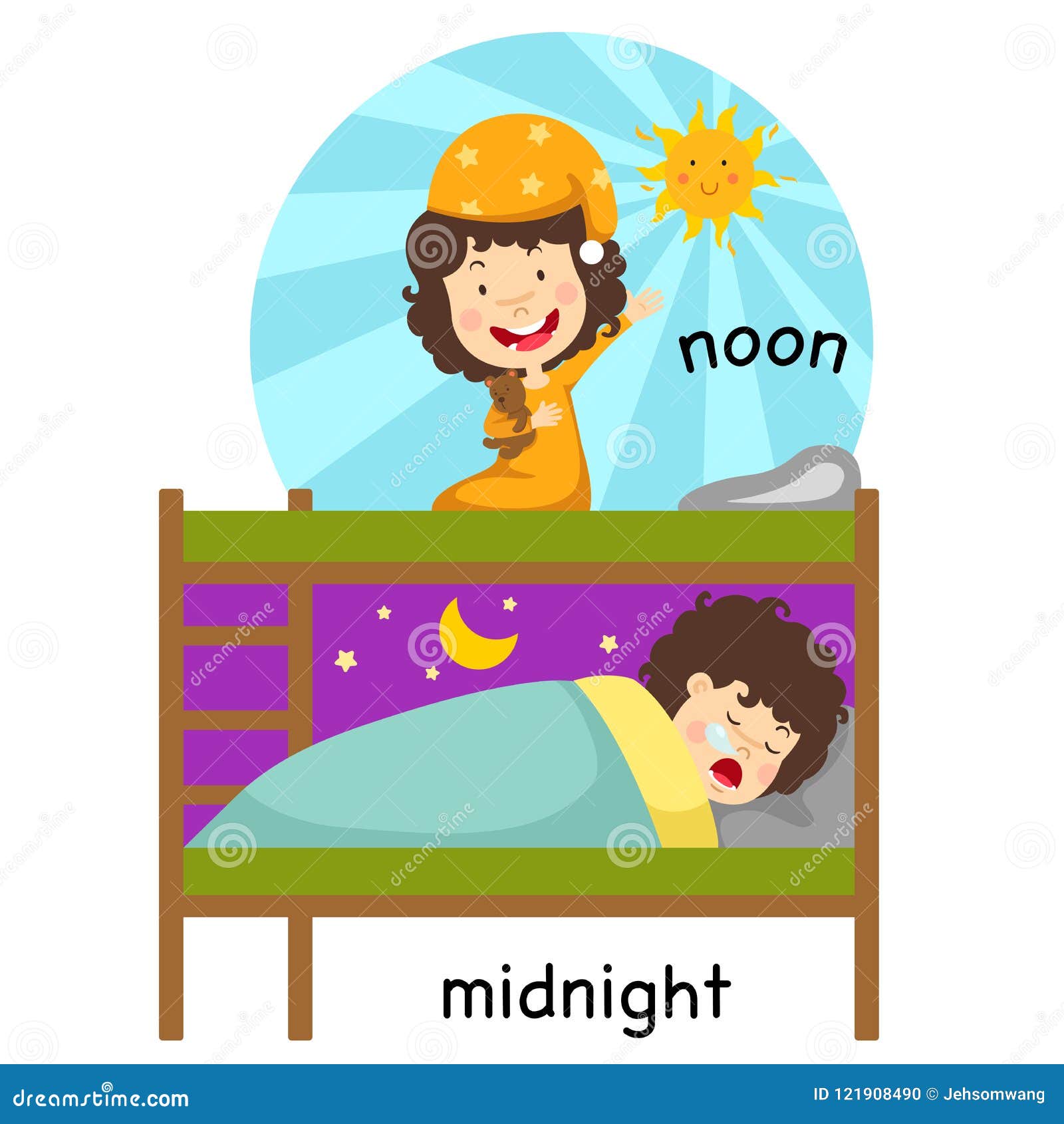 Opposite noon and midnight stock vector. Illustration of midnight ...