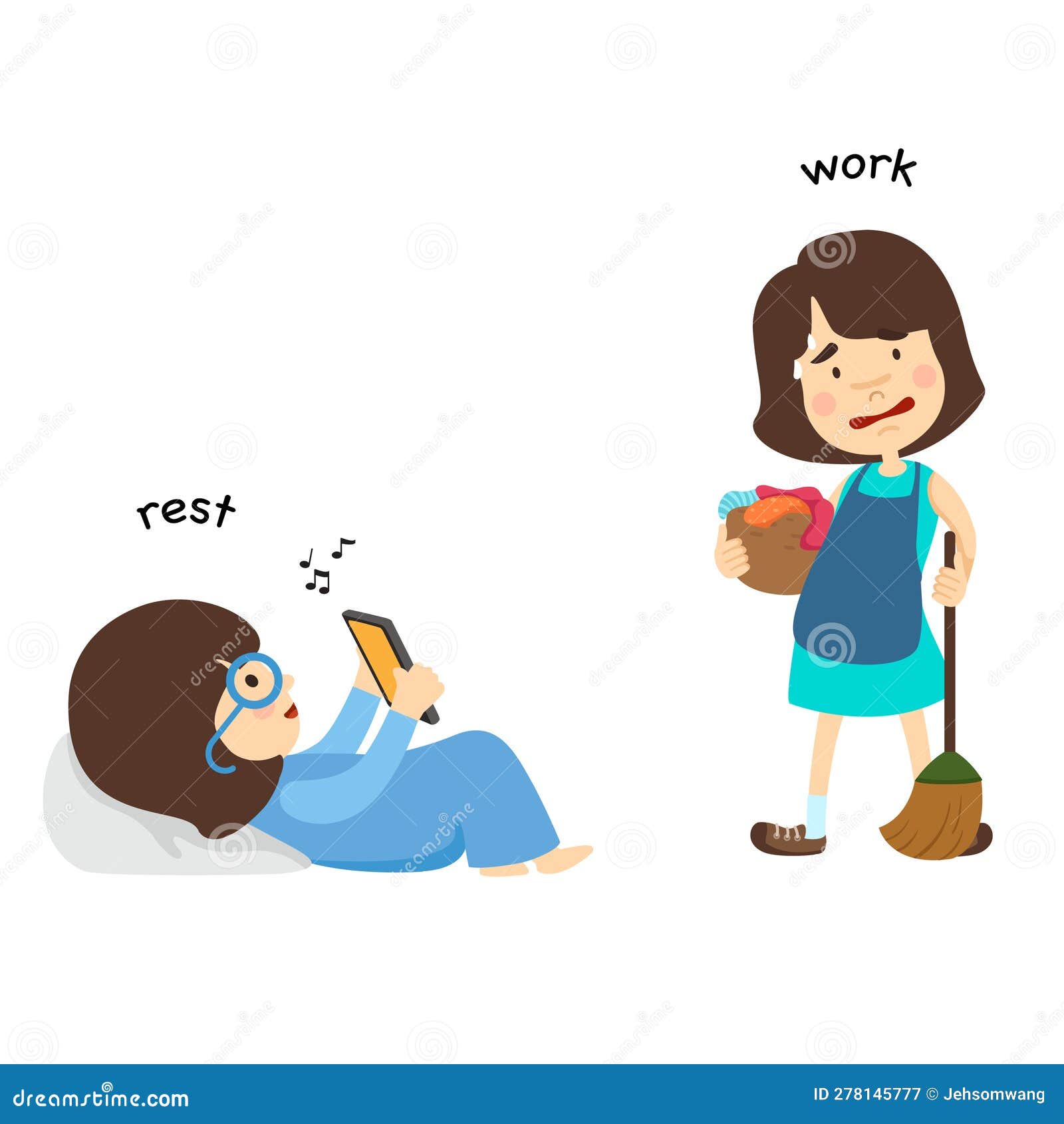 Opposite Rest And Work Vector Illustration, Opposite English Words Rest ...