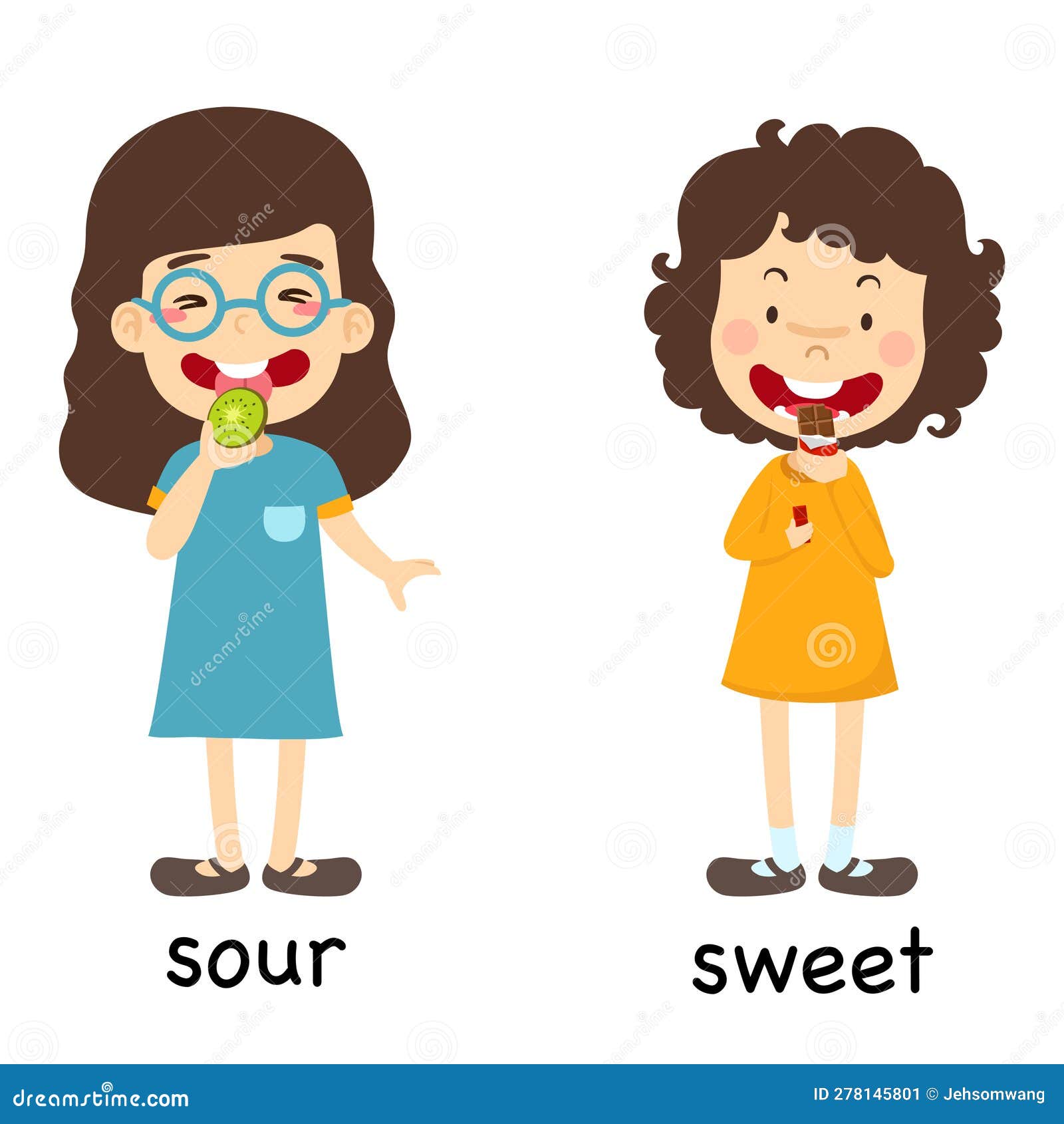 Opposite sour and sweet stock vector. Illustration of childhood - 278145801
