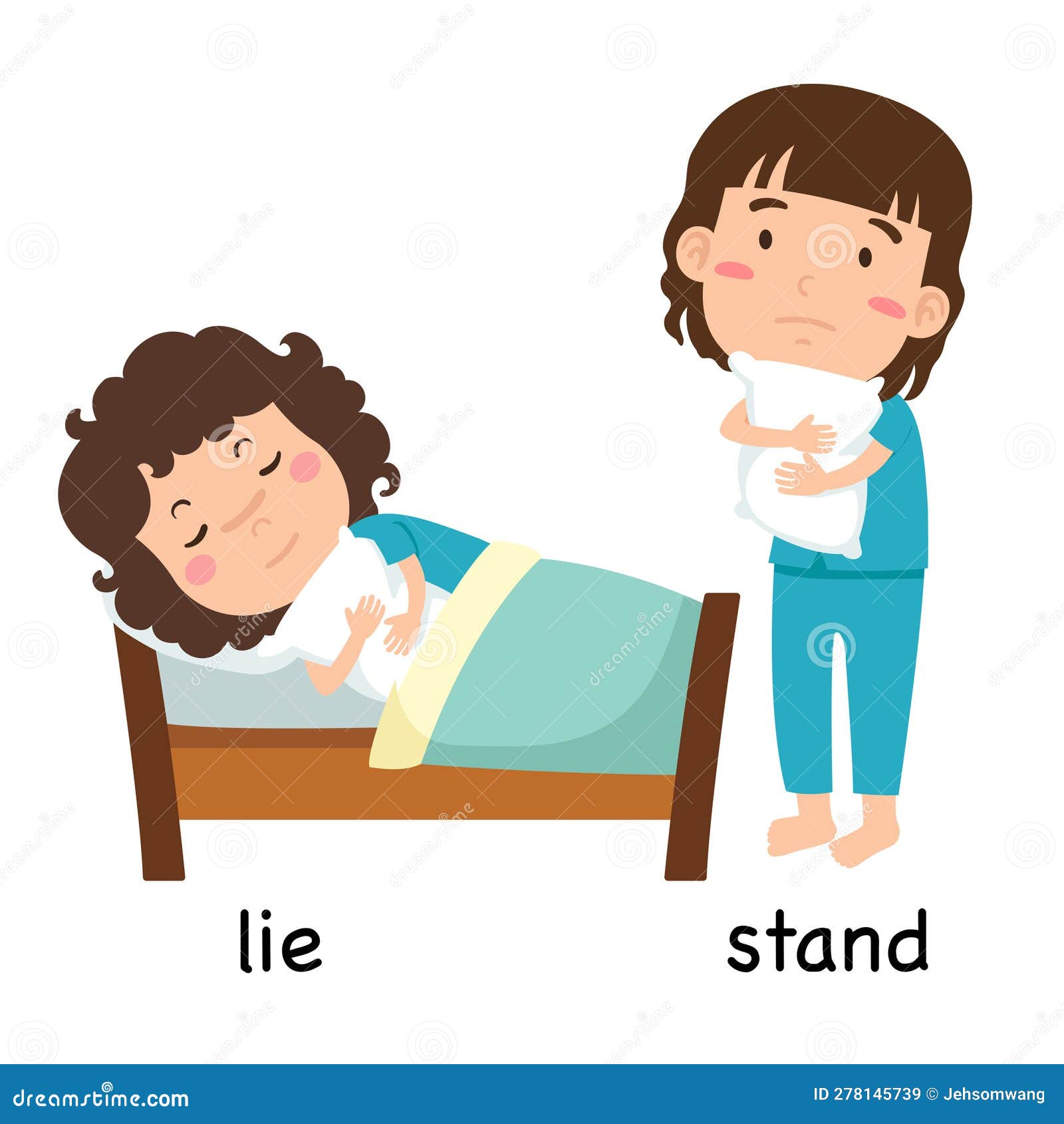 Opposite Sit And Stand, Words Antonym For Children With Cartoon ...