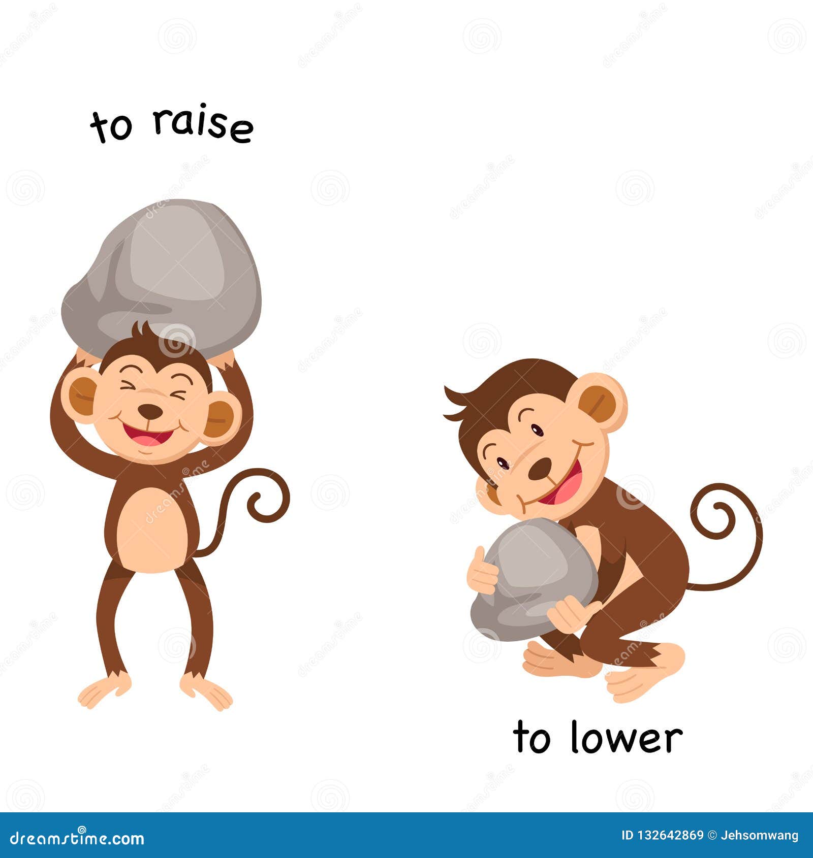 Raise And Lower Antonyms Flashcard Vector Template. Word Card For ...
