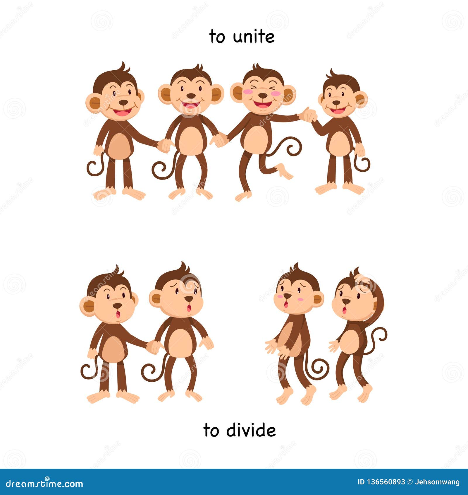 Divide And Unite Antonyms Word Card, Opposites Concept. Flashcard For ...