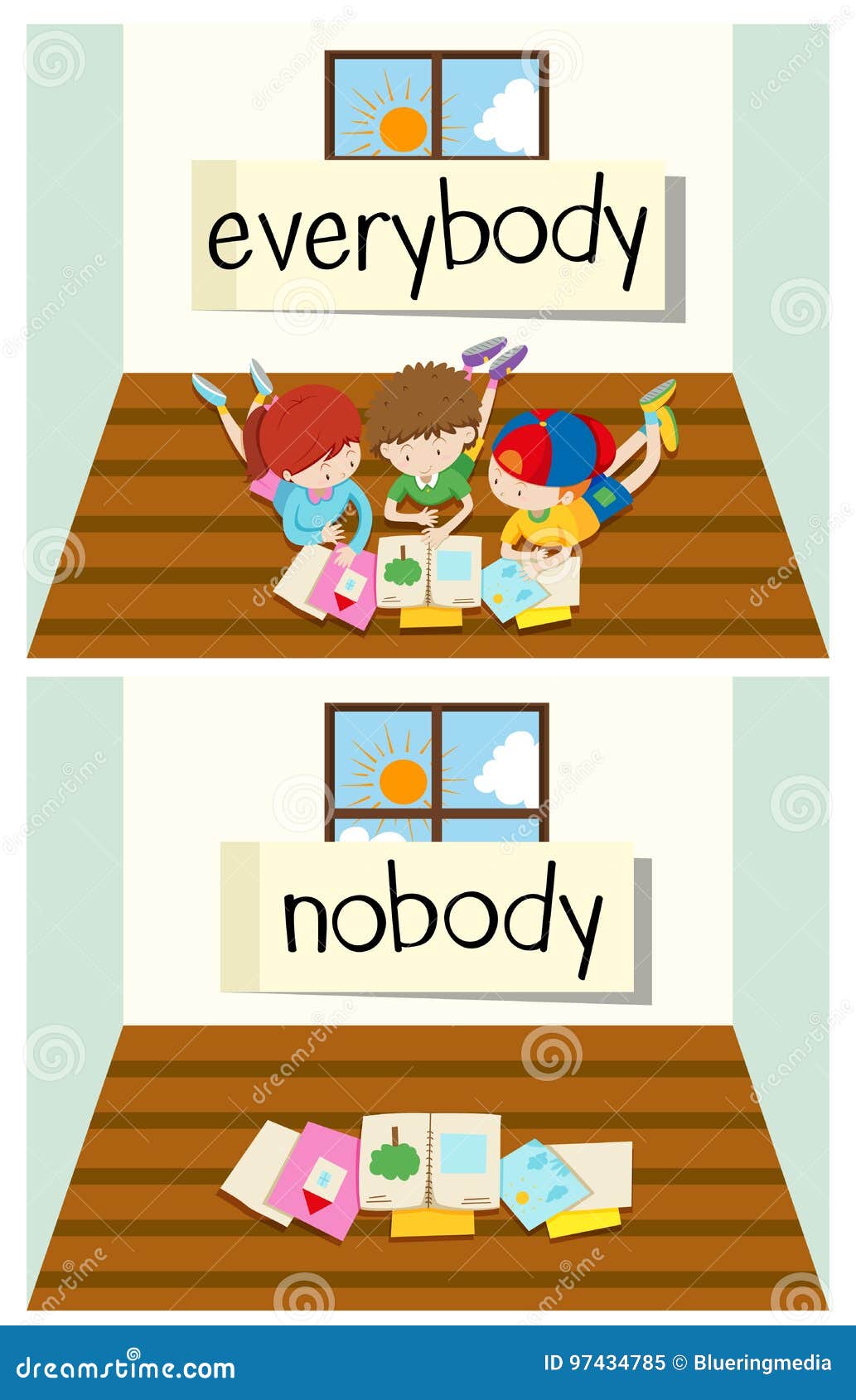 Everybody And Nobody Antonyms Word Card, Opposites Concept. Flashcard ...