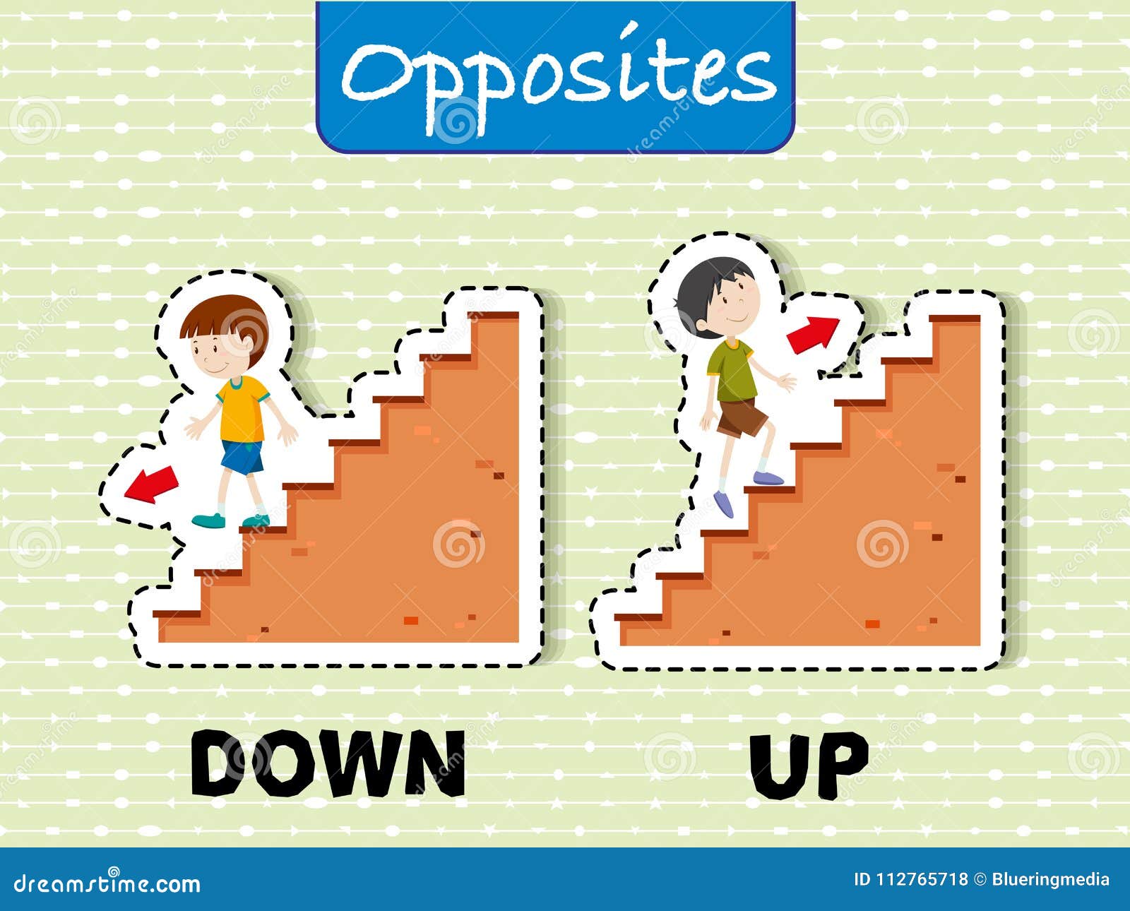Words Up And Down Flashcard With Cartoon Characters. Opposite ...
