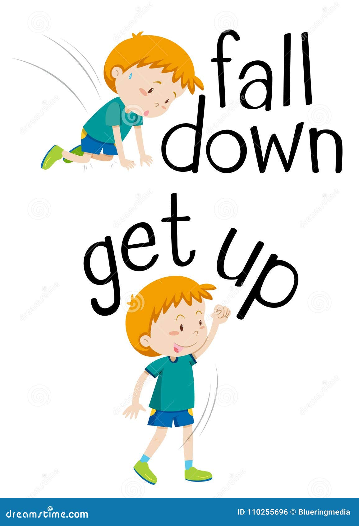 Opposite Words for Fall Down and Get Up Stock Vector - Illustration of ...