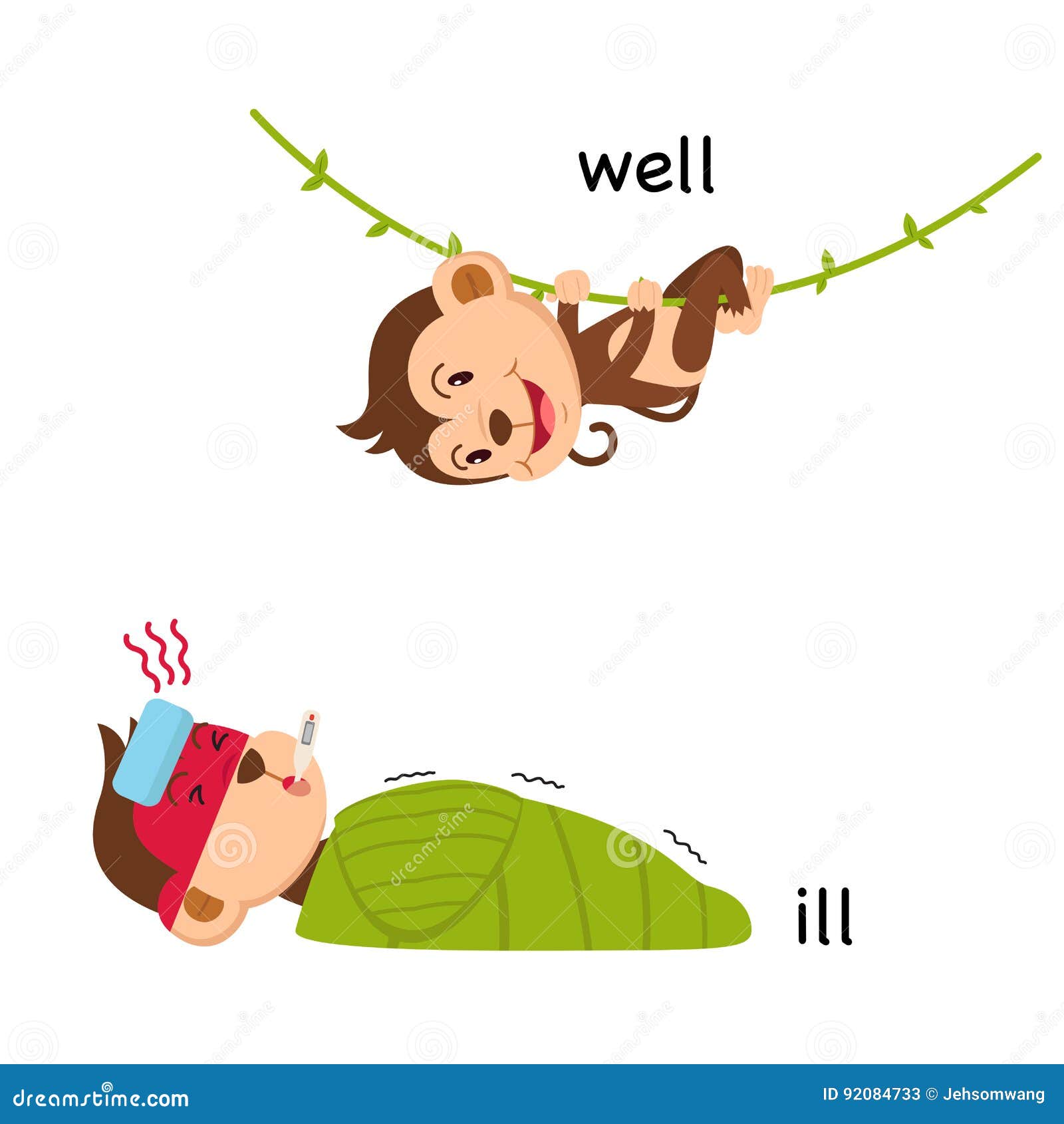 Opposite Words Ill and Well Vector Stock Vector - Illustration of ...