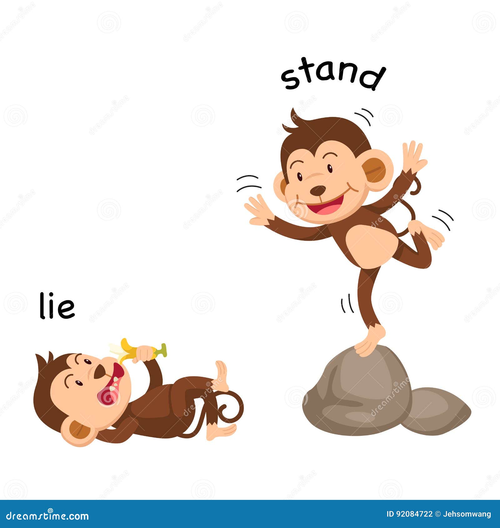Opposite Sit And Stand, Words Antonym For Children With Cartoon ...