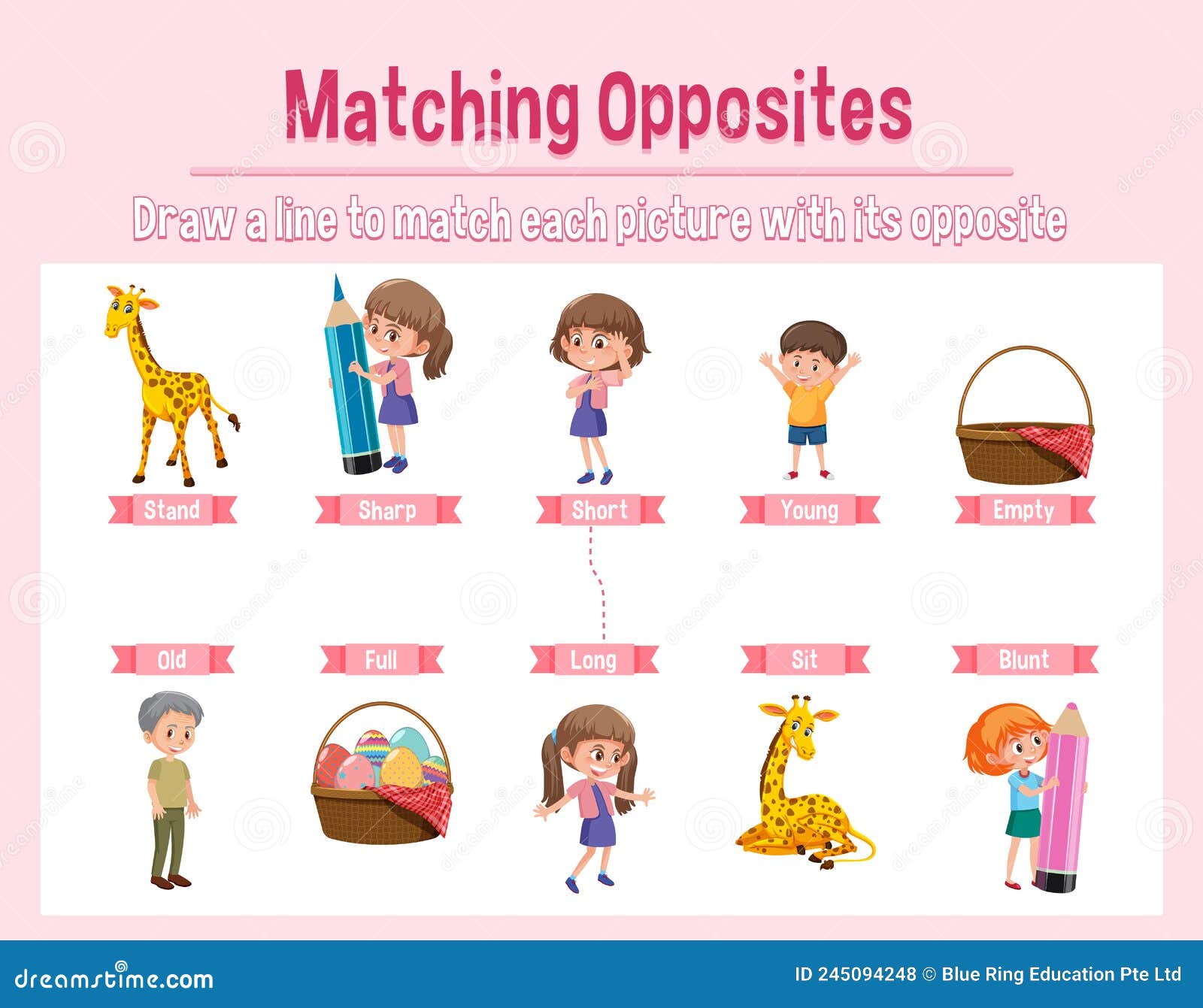 Opposite Words Matching for Kids Stock Vector - Illustration of ...