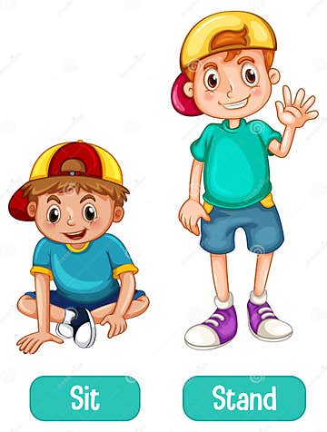 Opposite Words with Sit and Stand Stock Vector - Illustration of ...