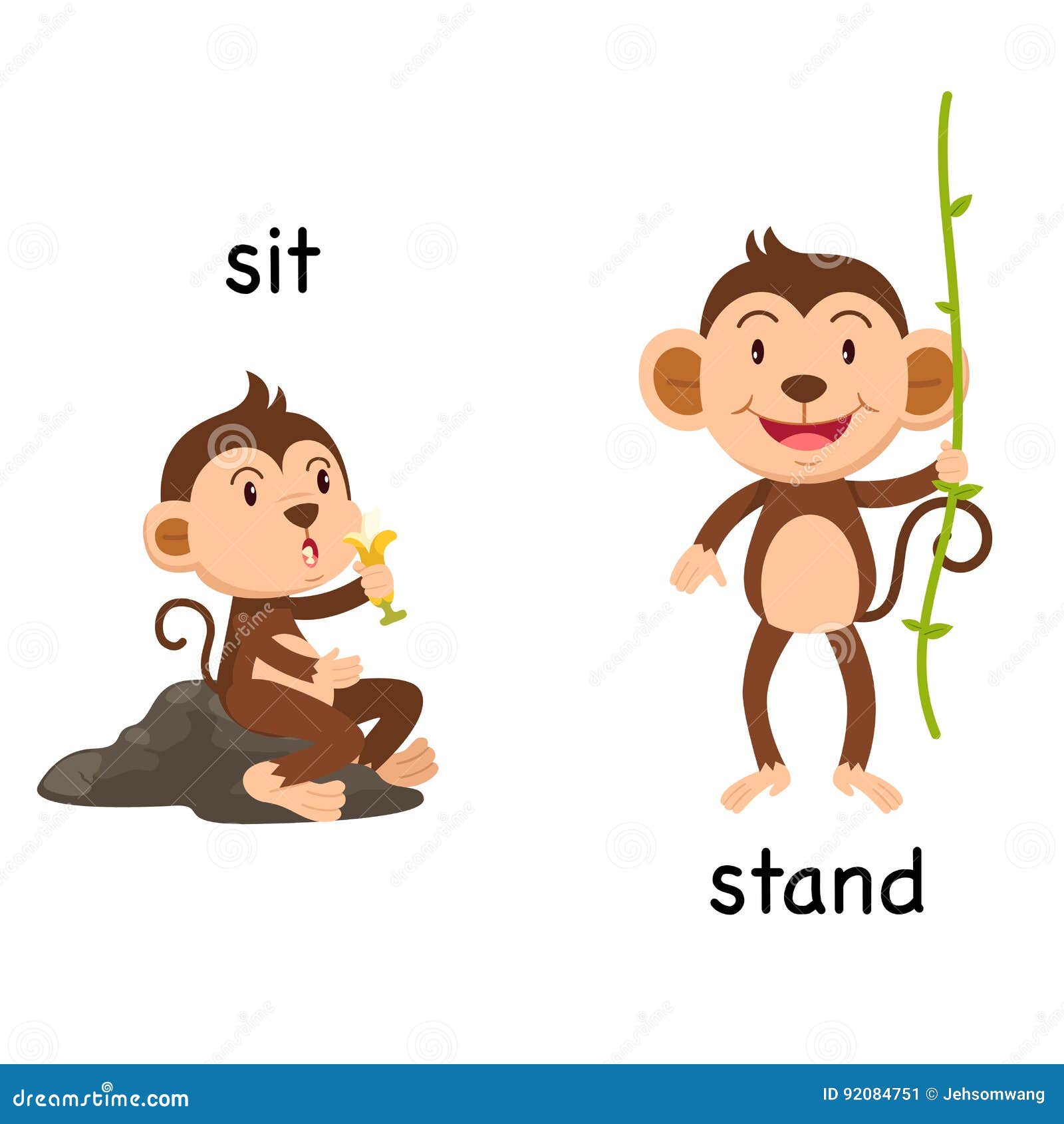 Opposite Words Sit and Stand Vector Stock Vector - Illustration of ...