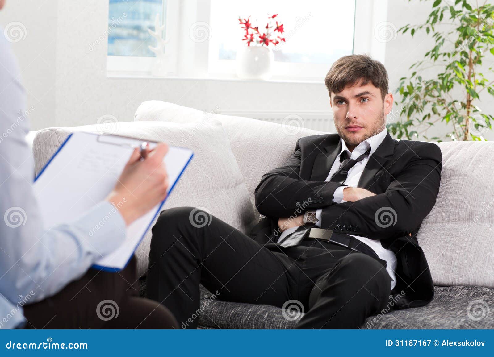 Oppressed Man Talking with Psychologist Stock Image - Image of ...