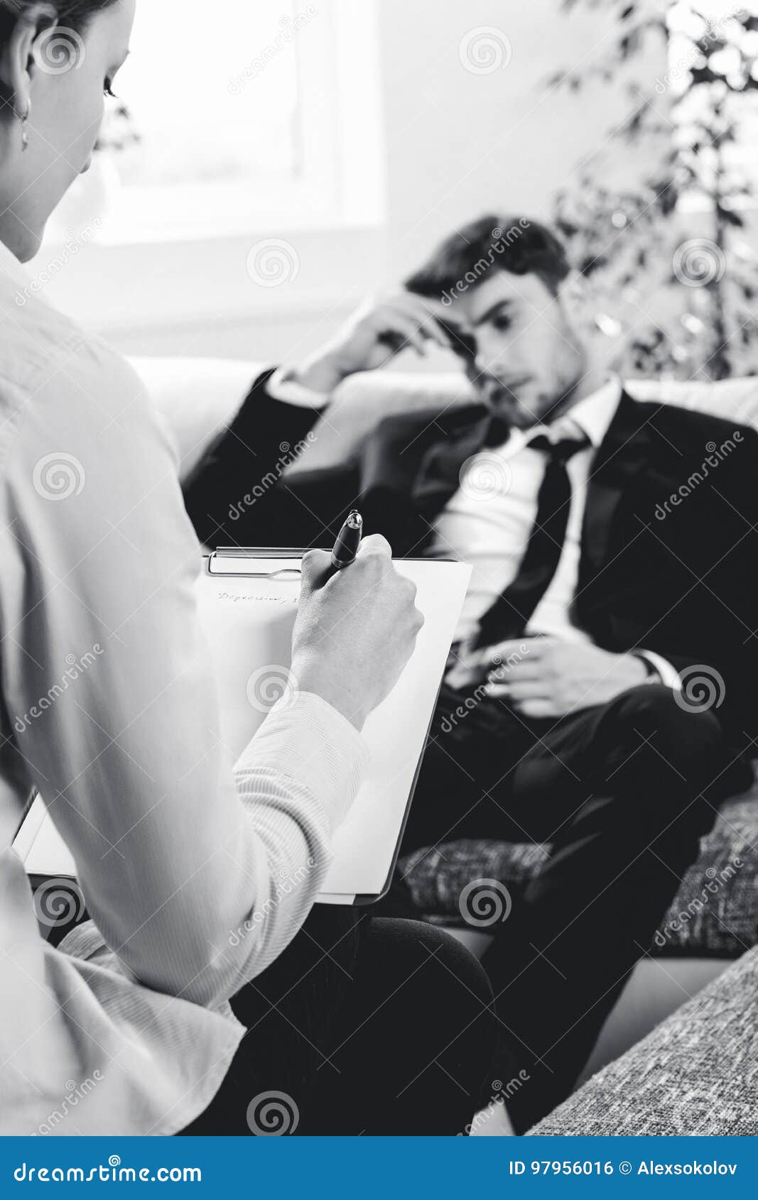 Oppressed Man Talking with Psychologist Stock Photo - Image of doctor ...