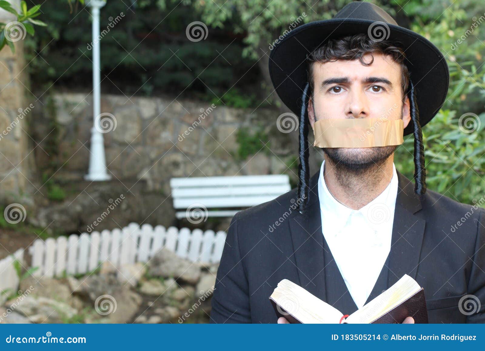 Oppressed Man with Taped Mouth Stock Photo - Image of hasidic, hate ...