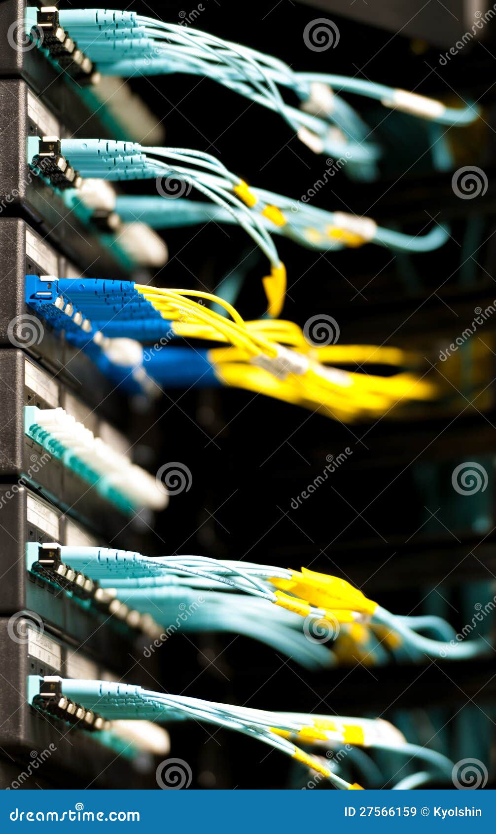 Optic Cables Connected To Panel in Server Room. Stock Image - Image of ...
