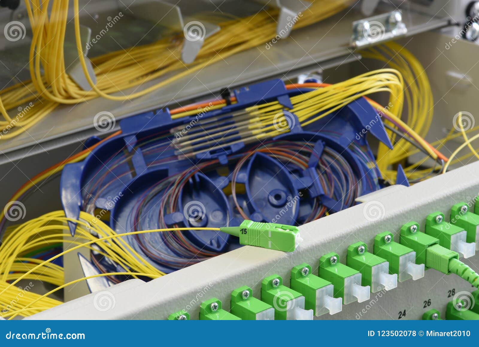 Optic Fiber Cable and Splicing the Fibers on Spice Tray Stock Photo ...