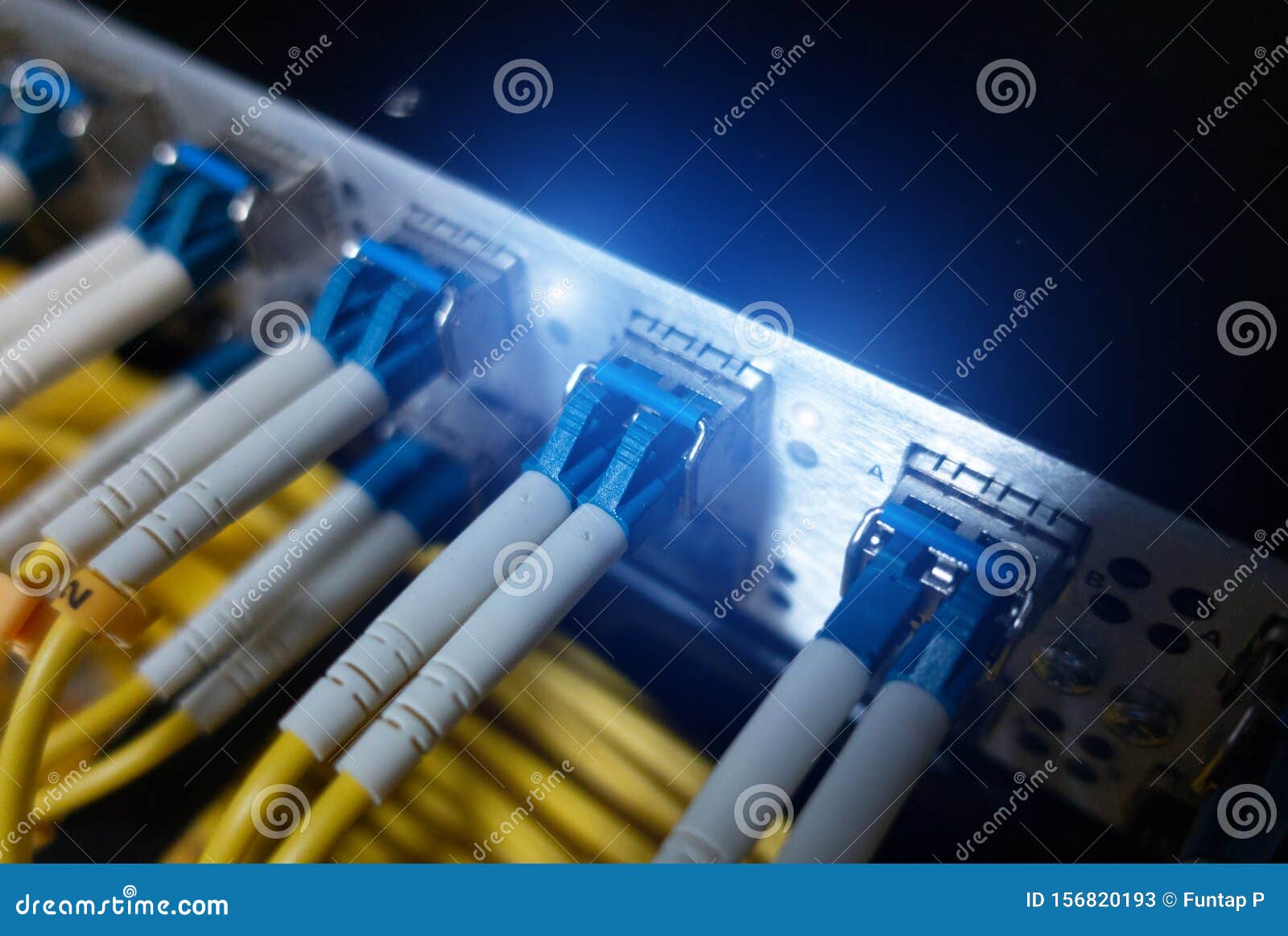 Optic Fiber Cables Connected To Data Center. Stock Image - Image of ...