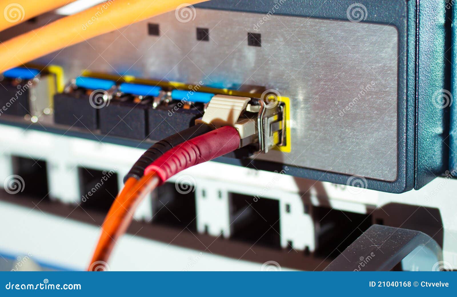 Optic Fiber Cables Connected To a Switch Stock Photo - Image of focus ...