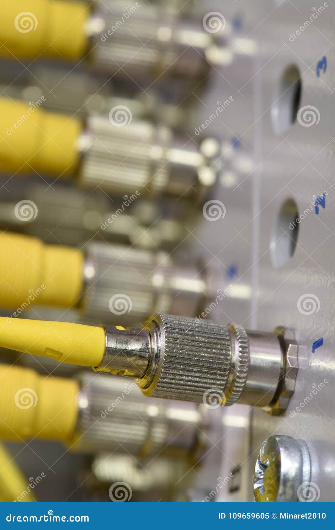 Optic Fiber Cables on Distribution Panel Stock Image - Image of center ...