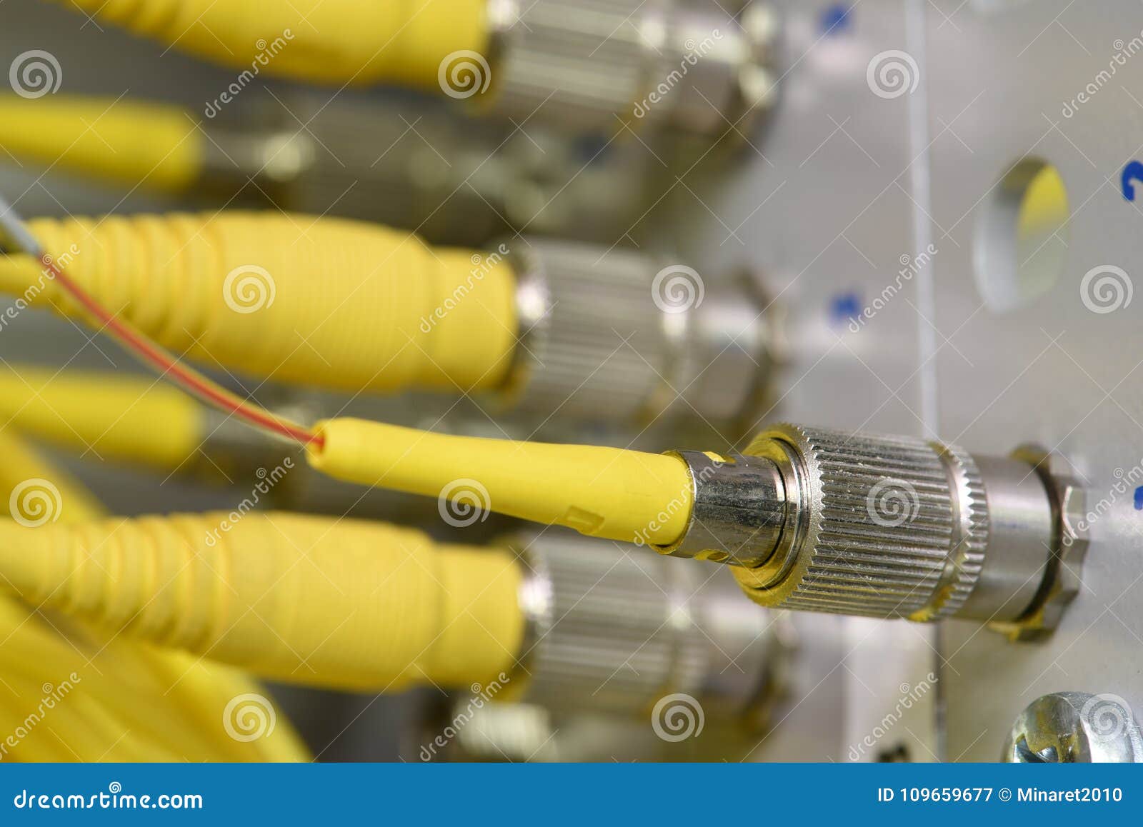 Optic Fiber Cables on Distribution Panel Stock Image - Image of connect ...