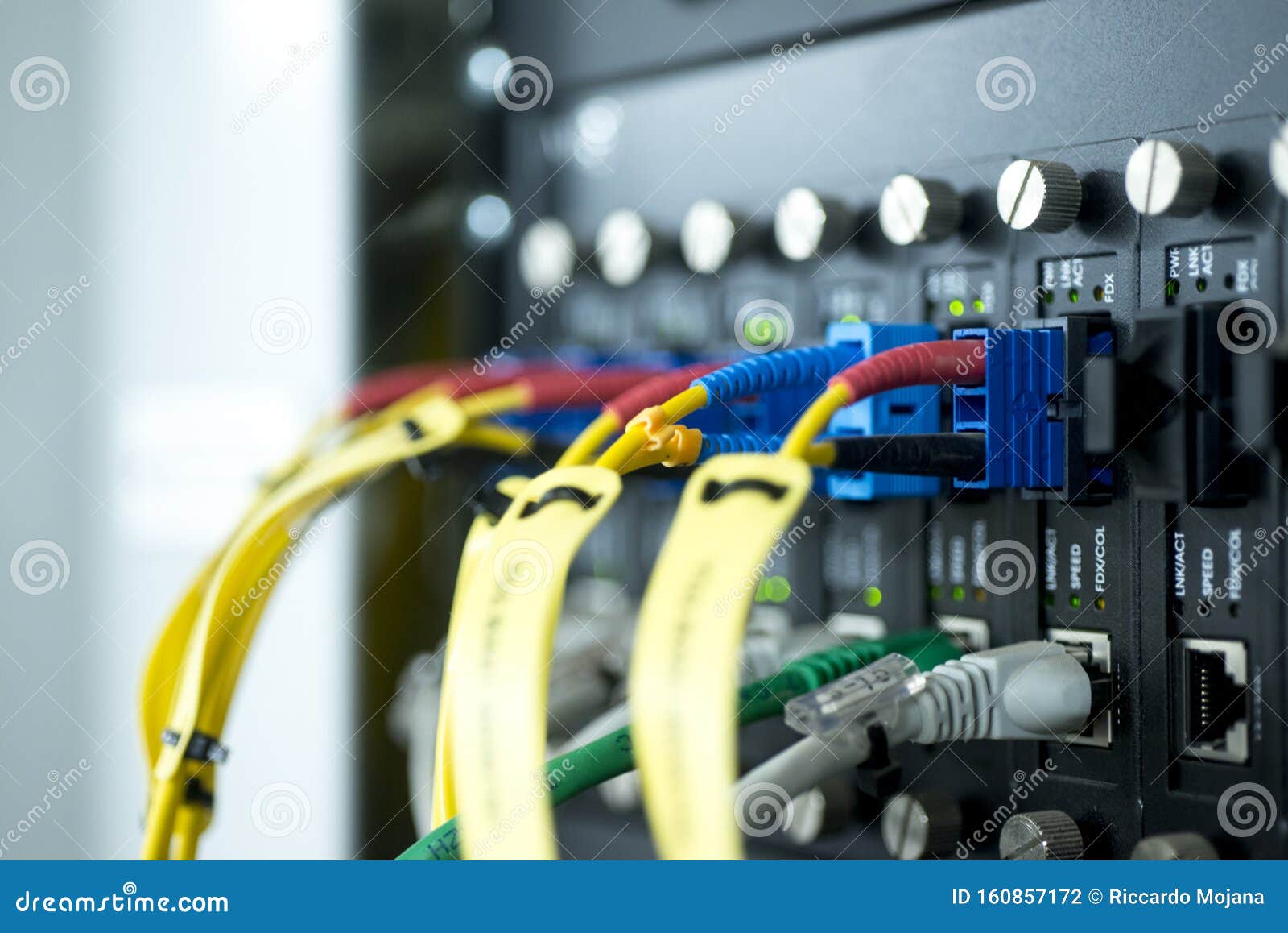 Optic Fiber Connected into Telecommunication Control Panel Stock Photo ...