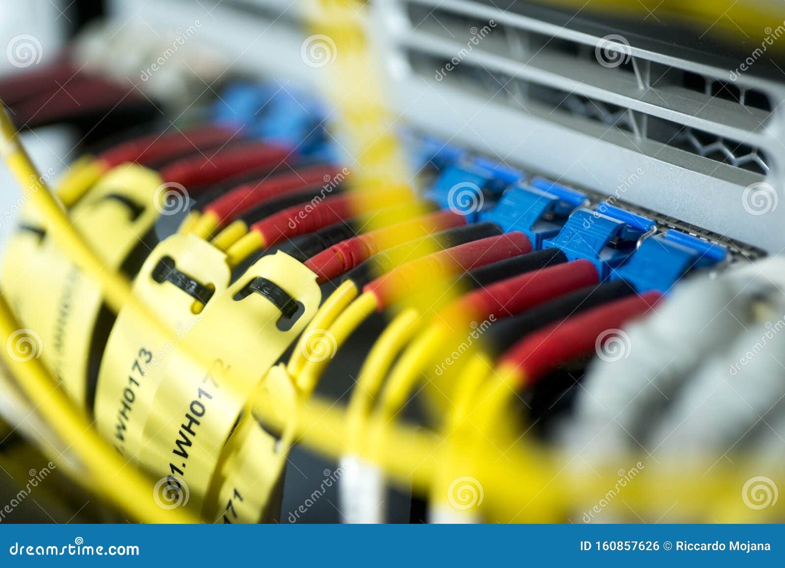Optic Fiber Connected into Telecommunication Control Panel Stock Photo ...