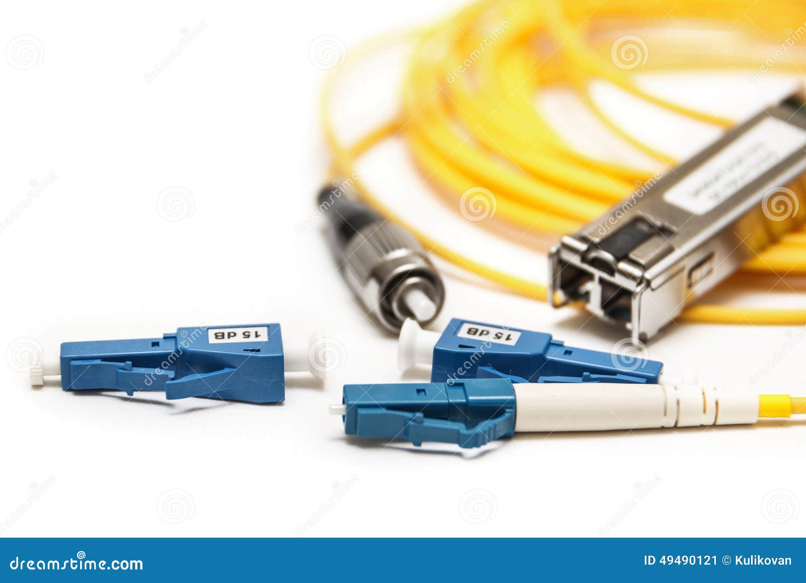 Optic Fiber with Connector on White Stock Image - Image of ...