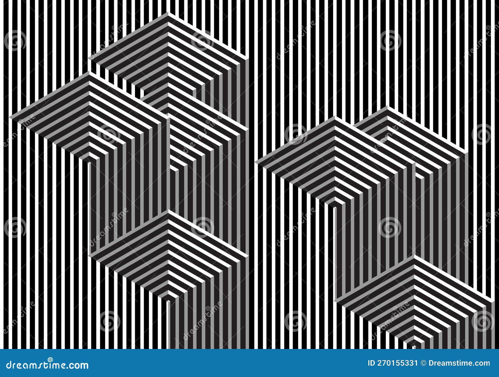 Optical Art in Black and White. Vertical Stripes with Shadows and Voids ...