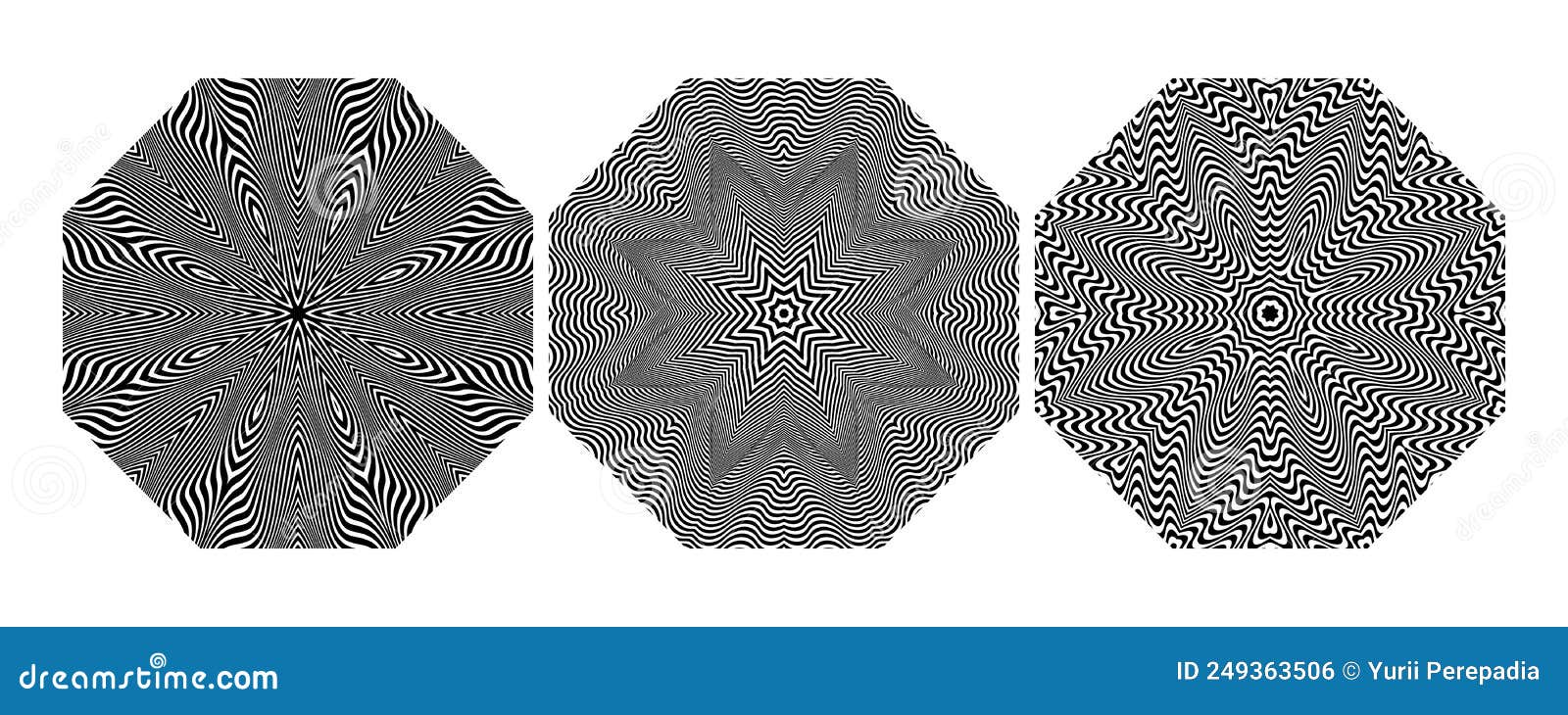 Optical Art Octagonal Mandalas Set. Patterned Black Octagons for Tattoo ...