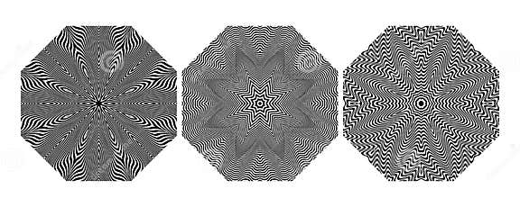 Optical Art Octagonal Mandalas Set. Patterned Black Octagons for Tattoo ...