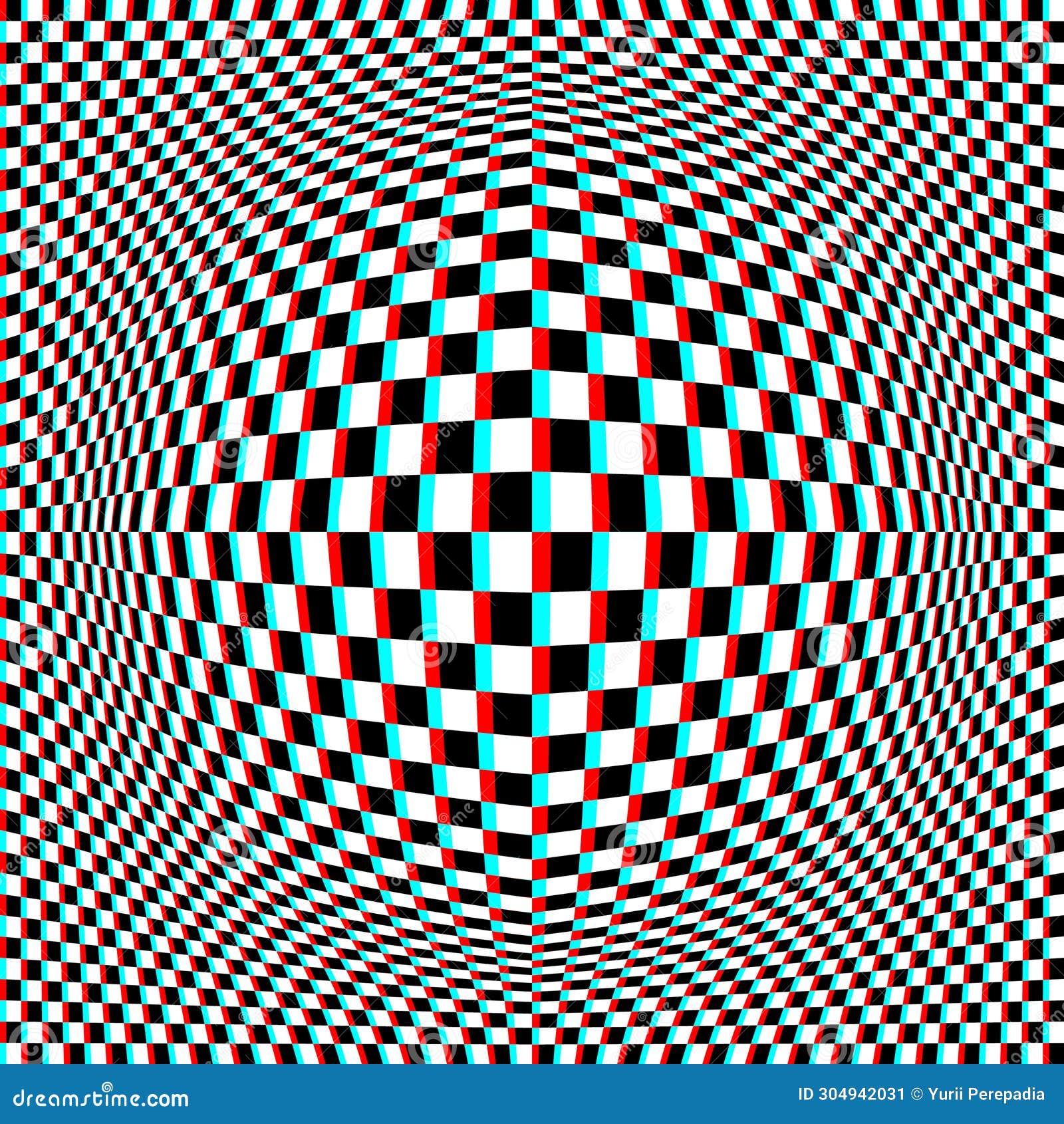Optical Art Round Bubble of White Black and Cyan Red Checkered Pattern ...